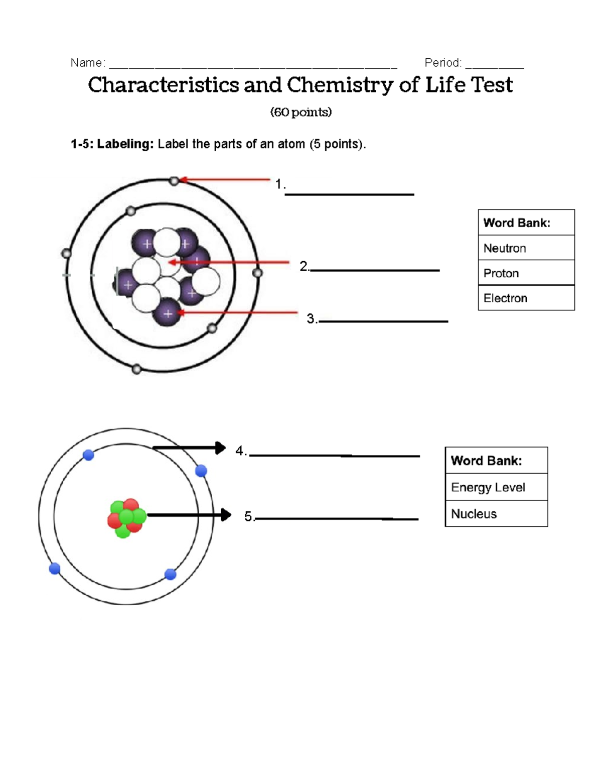 MLL Characteristics and Chemistry of Life Test - Name