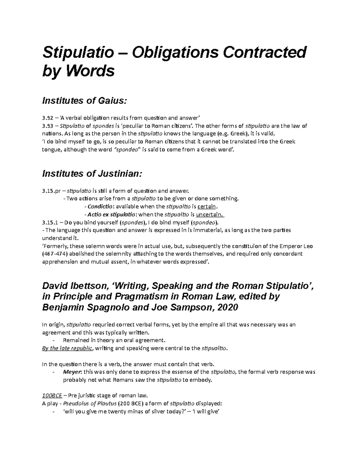 Stipulatio Obligations Contracted - Studocu