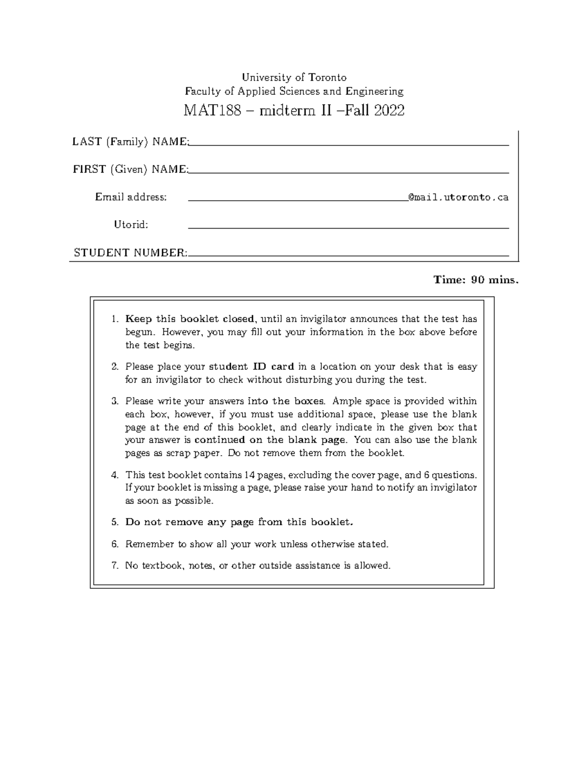 MAT188-F2022-Midterm II-Solution - University of Toronto Faculty of ...
