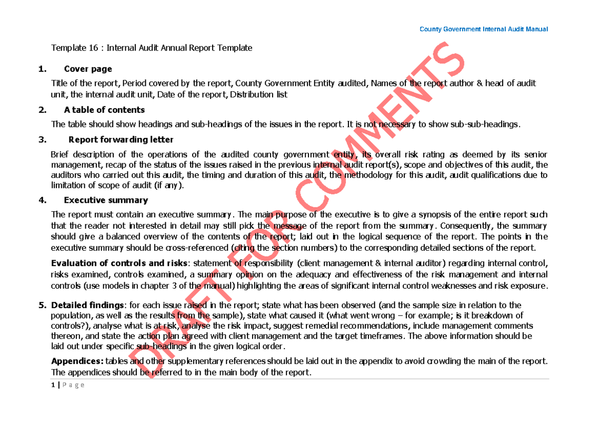 Template 16 Internal Audit Annual Report - County Government Internal ...
