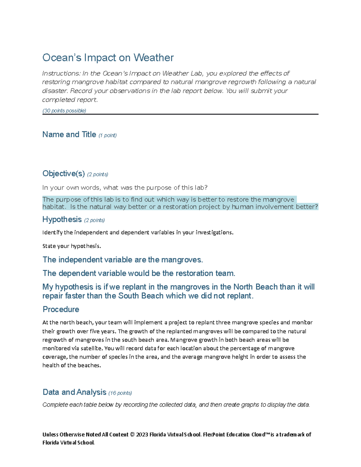 Oceans impact on weather lab report - Ocean’s Impact on Weather ...