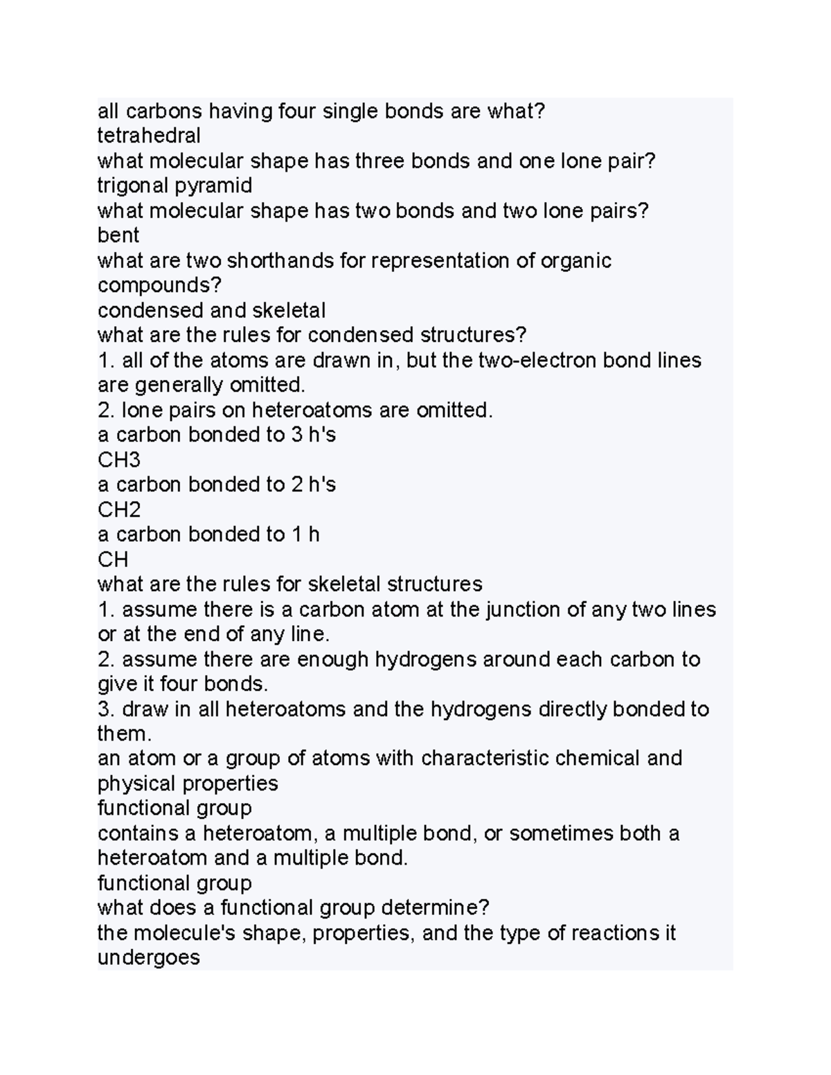 Org 3 - Practice materials with notes - all carbons having four single ...