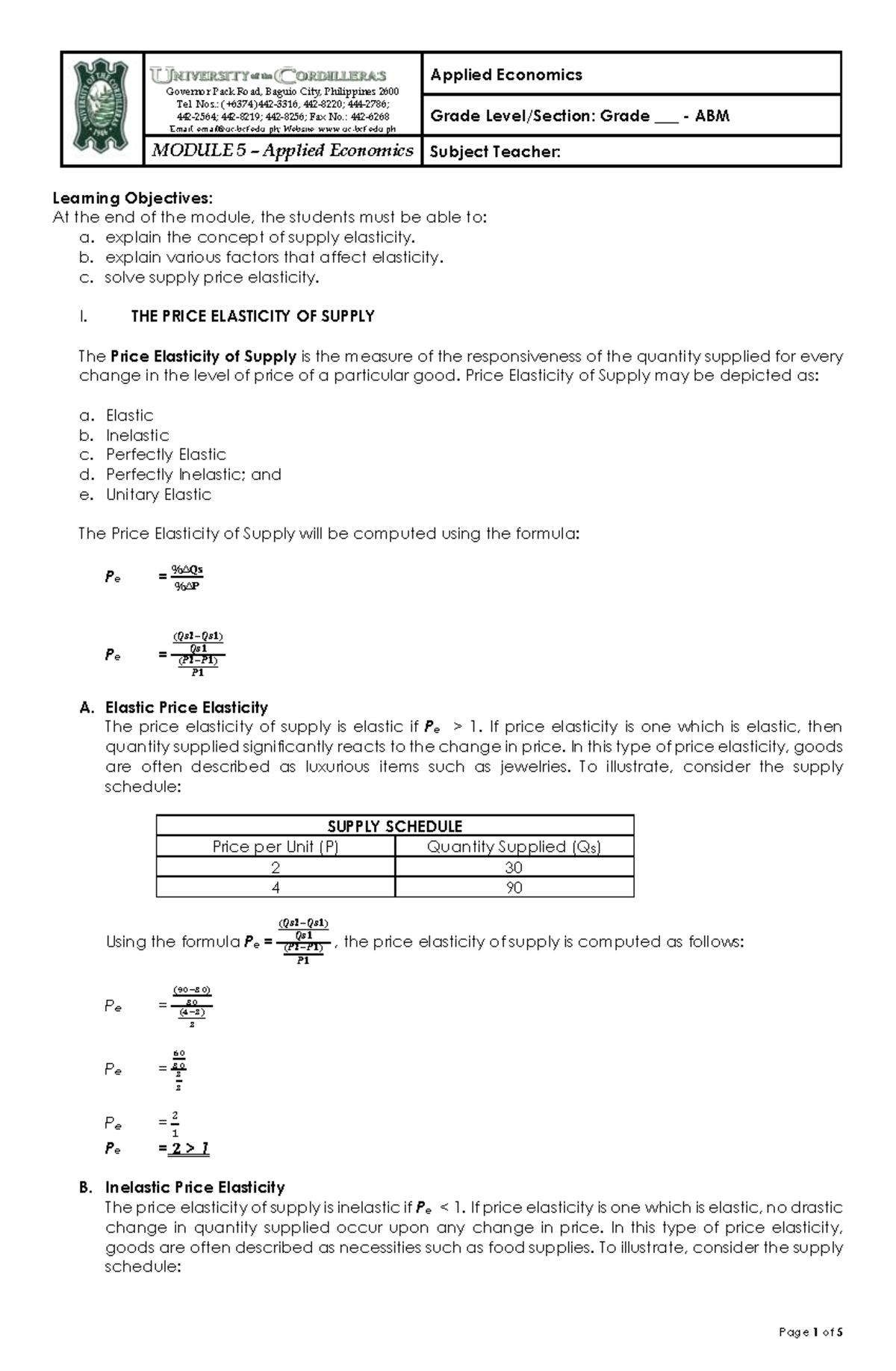 Module-5-Econ - Applied Economics - Governor Pack Road, Baguio City ...
