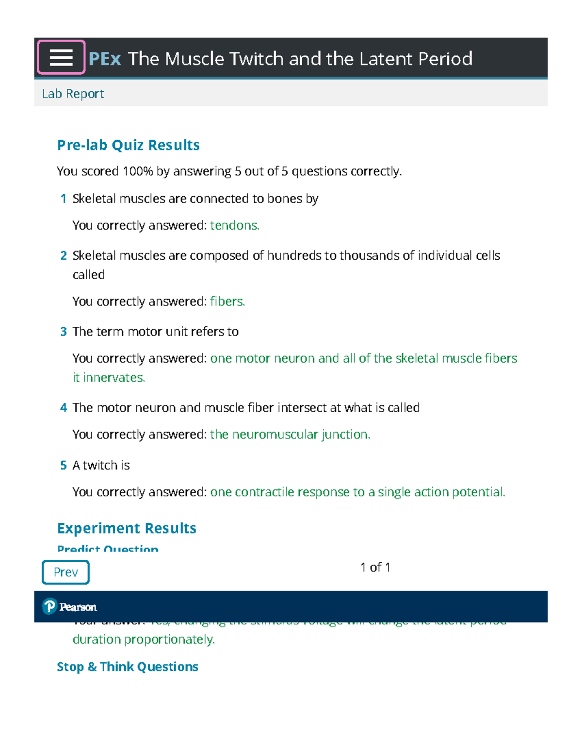 Physio Ex Exercise 2 Activity 1 - Pre-lab Quiz Results You scored 100% ...