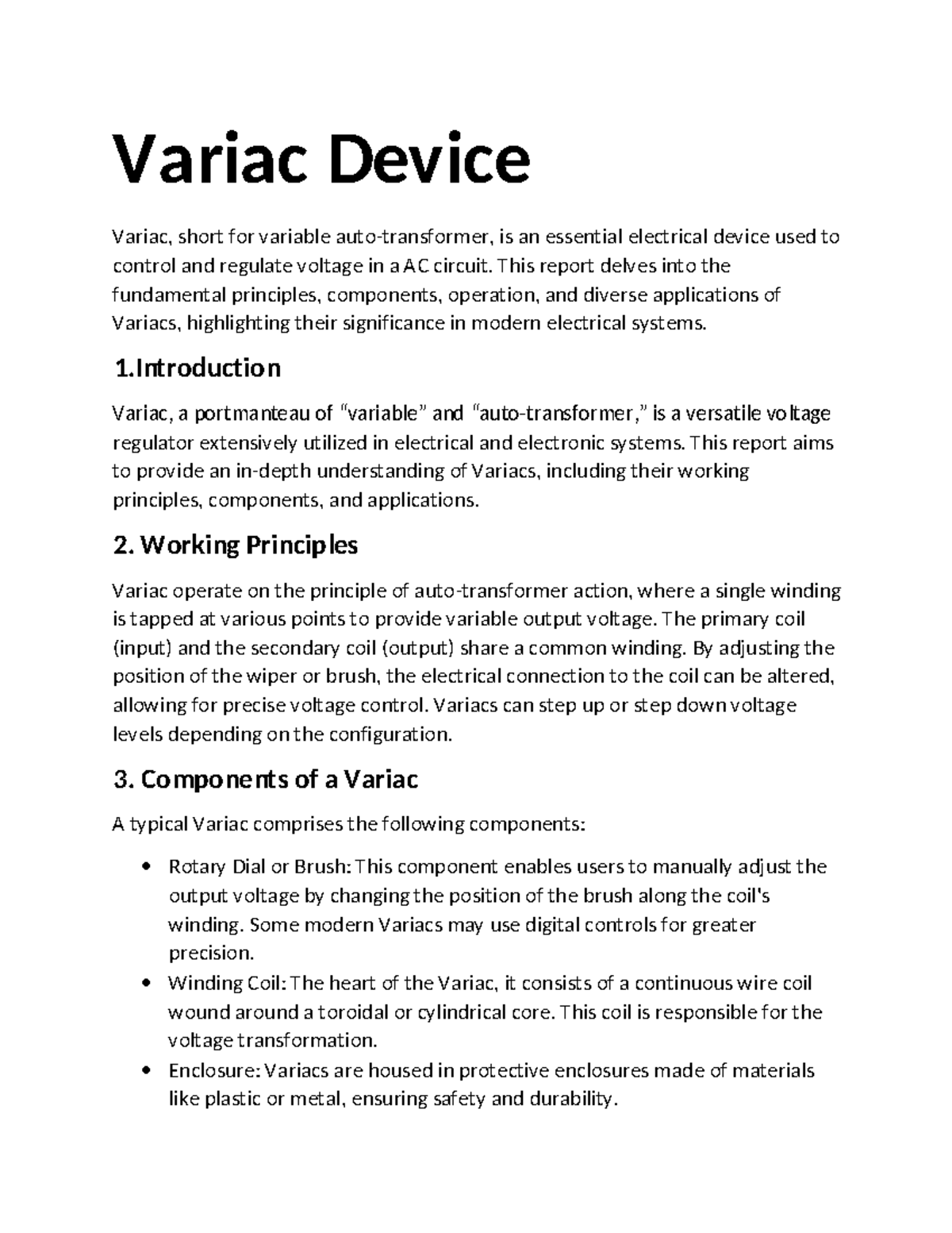 Project On Variac Device - Variac Device Variac, short for variable ...