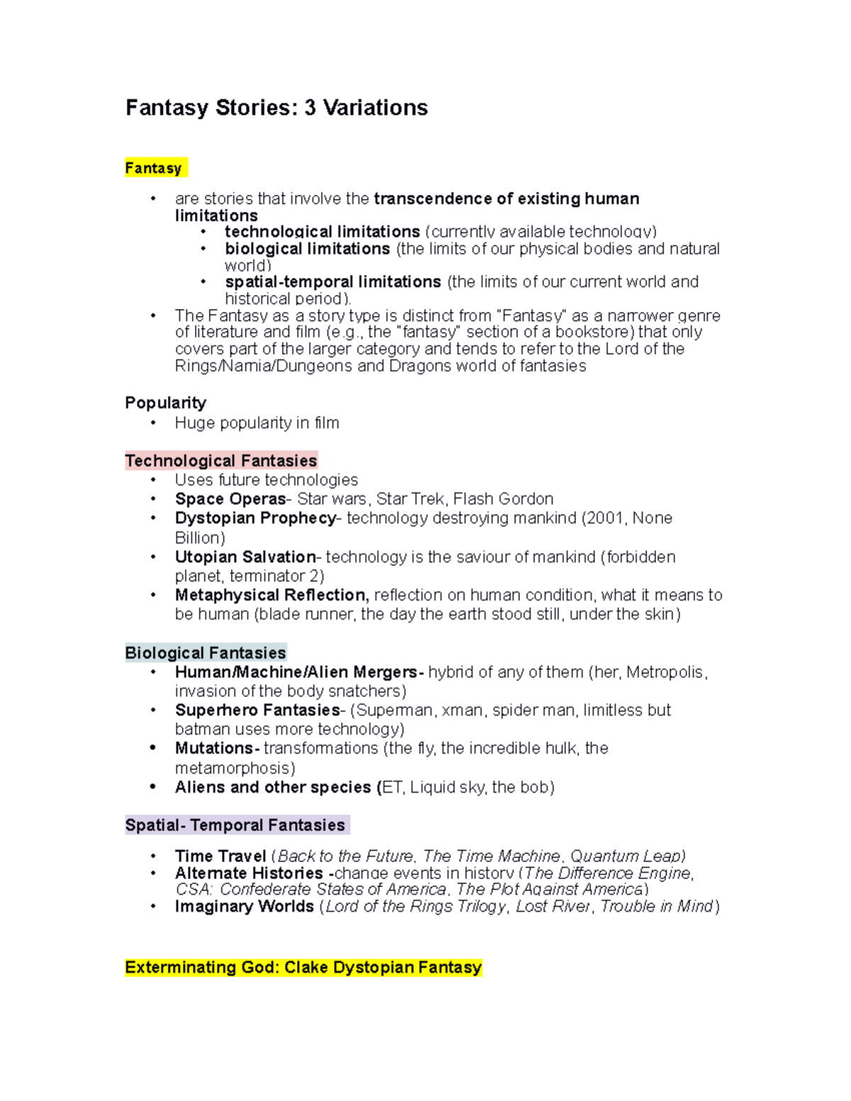 Lecture 15 1617 Notes -Fantasy Stories - Fantasy Stories: 3 Variations ...