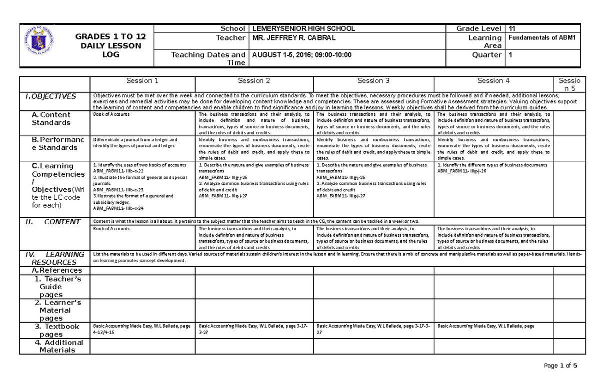 Finaldllweek 5 - DLL - GRADES 1 TO 12 DAILY LESSON LOG School ...