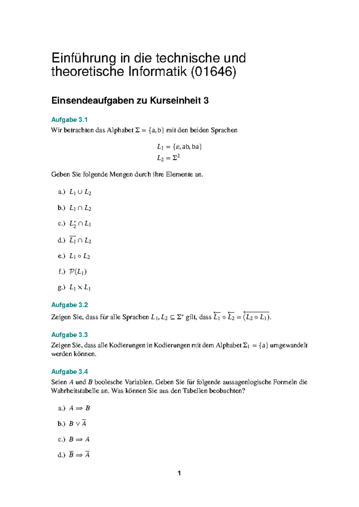 1646 EA3 - Einsendeaufgabe 3 - Einführung in die technische und ...