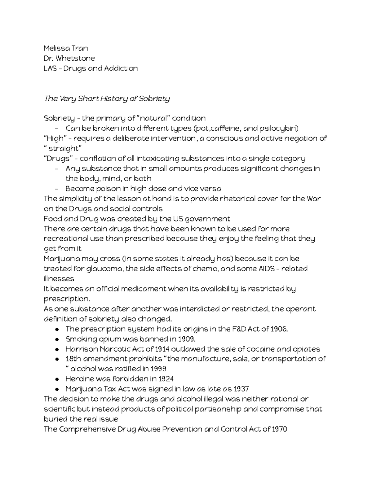 LAS Lenson Notes - Dr. Sarah Whetstone - Melissa Tran Dr. Whetstone LAS ...