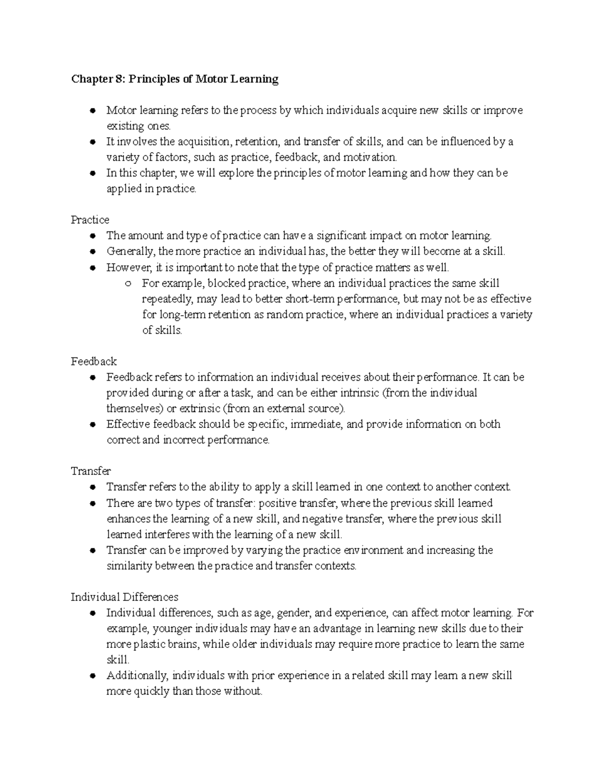 KIN 247 CH 8 - KIN 247 Notes for Chapter 8 - Chapter 8: Principles of ...