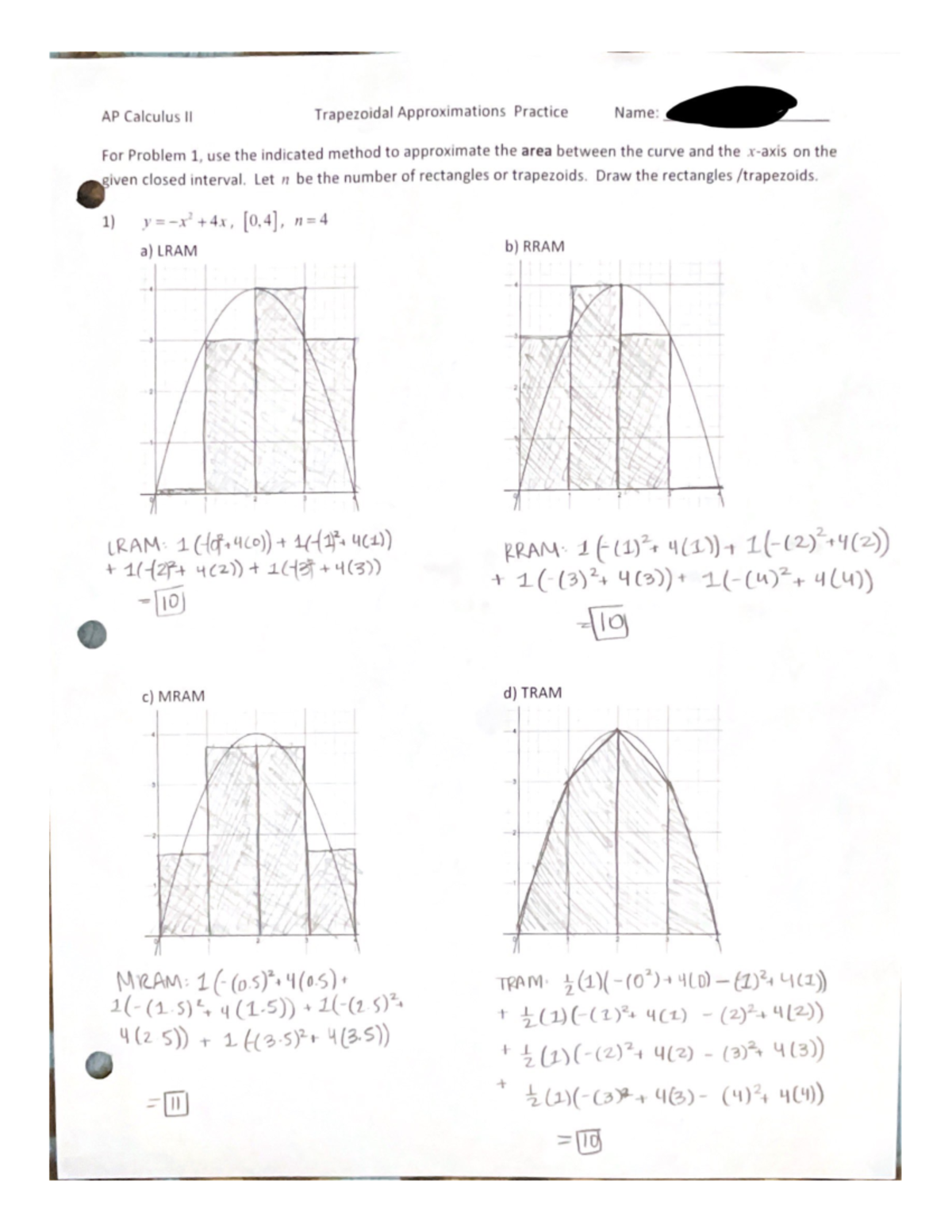 Calculus II - Trapezoidal Approximation Practice - MA 1723 - Studocu