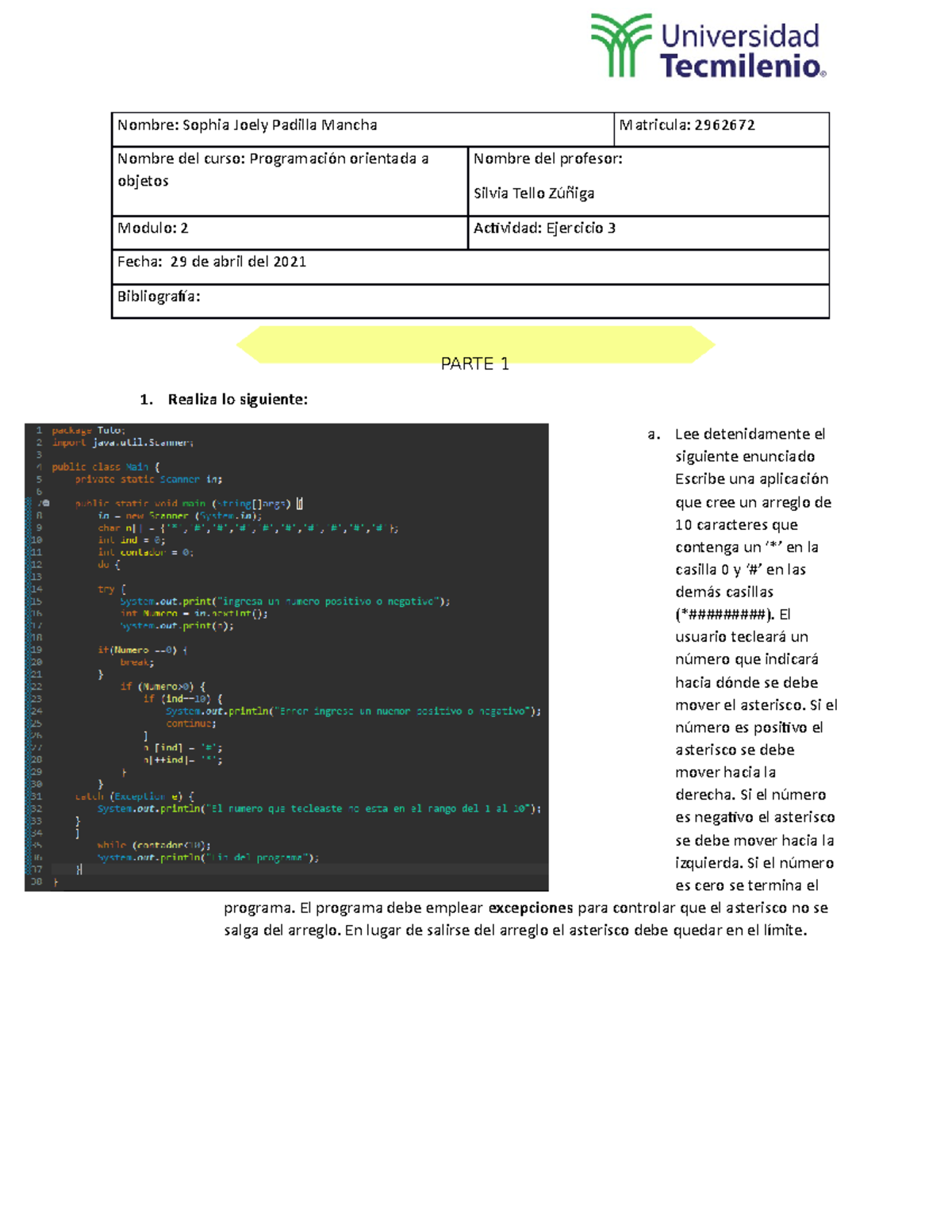 Actividad 3 de programacion orientada a objetos 2021 - Nombre: Sophia ...