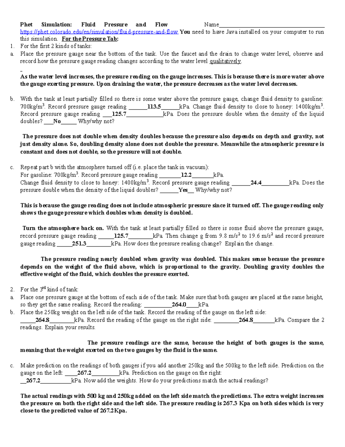 Fluid Pressure Assignment - Phet Simulation: Fluid Pressure and Flow ...
