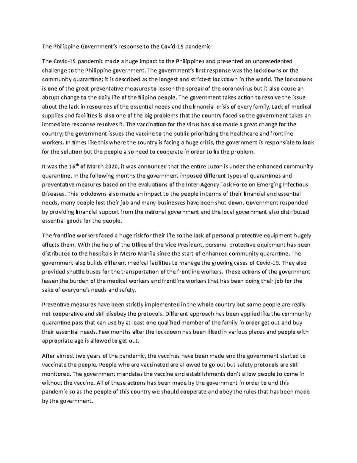 The Philippine Government COVID - The Philippine Government’s response ...