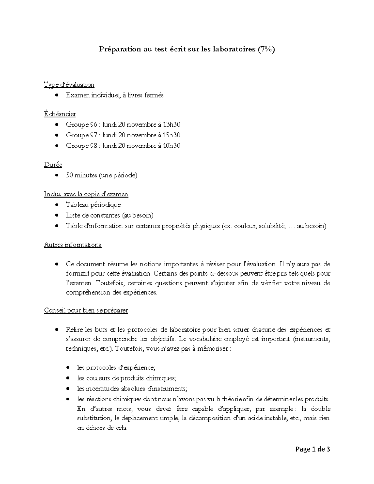 Preparation au test ecrit sur les laboratoires - Page 1 de 3 Pré ...