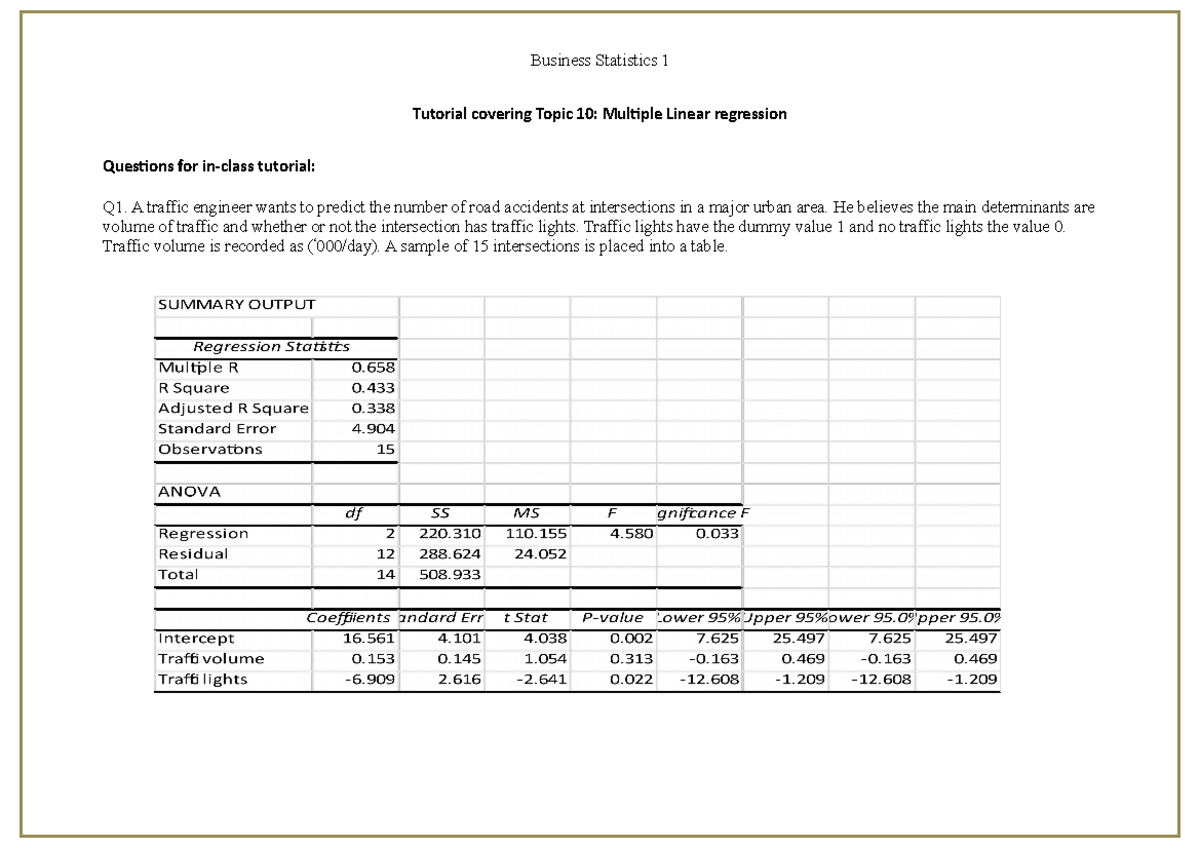 Tutorial covering Topic 11 - Solutions-2-3 - Tutorial covering Topic 10: Multiple Linear ...
