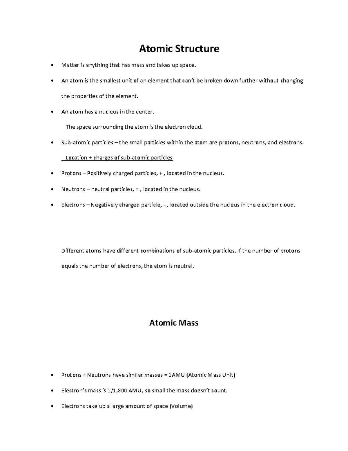 Atomic Structure - Atomic Structure Matter is anything that has mass ...