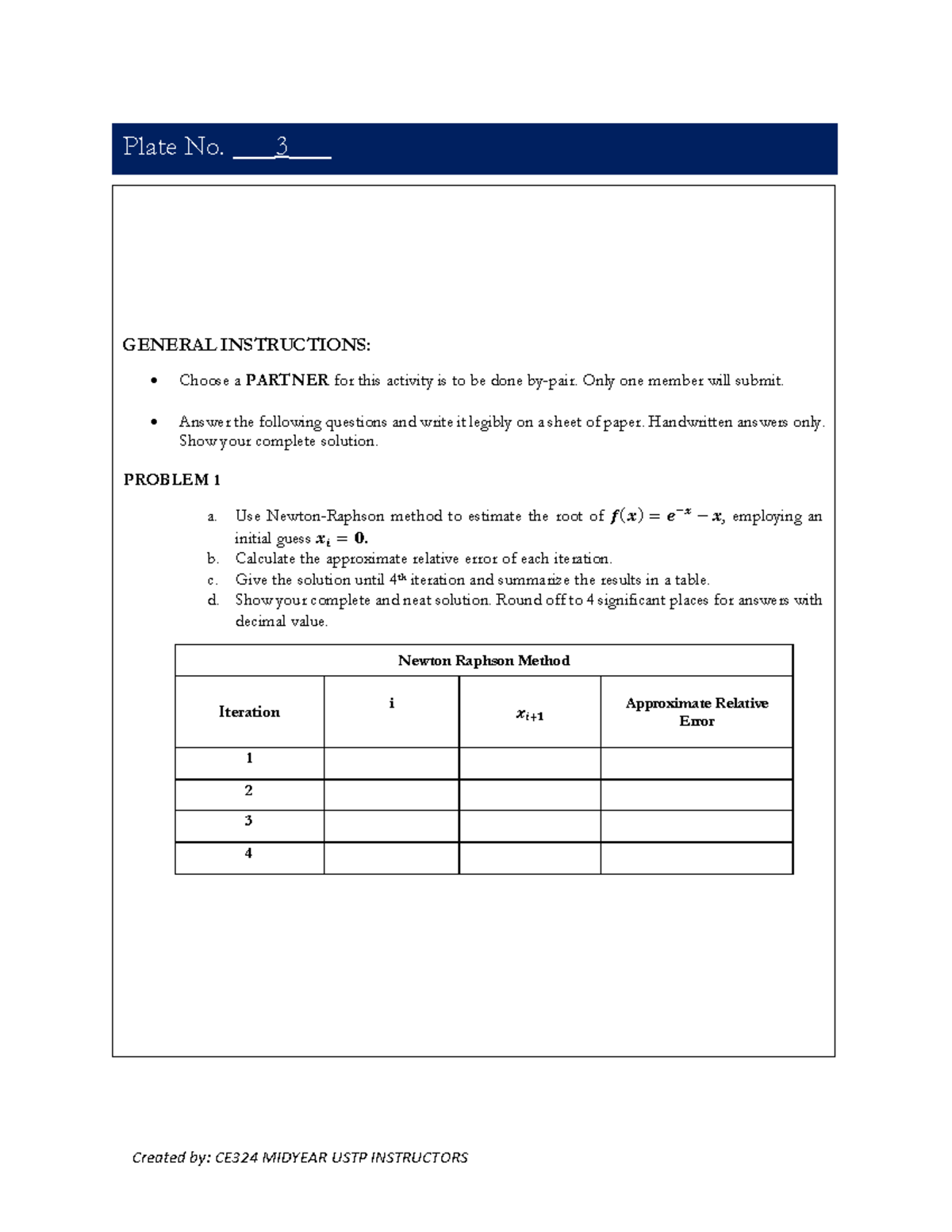 Plate-3-Newton-Raphson-Secant-Method - Created by: CE324 MIDYEAR USTP ...