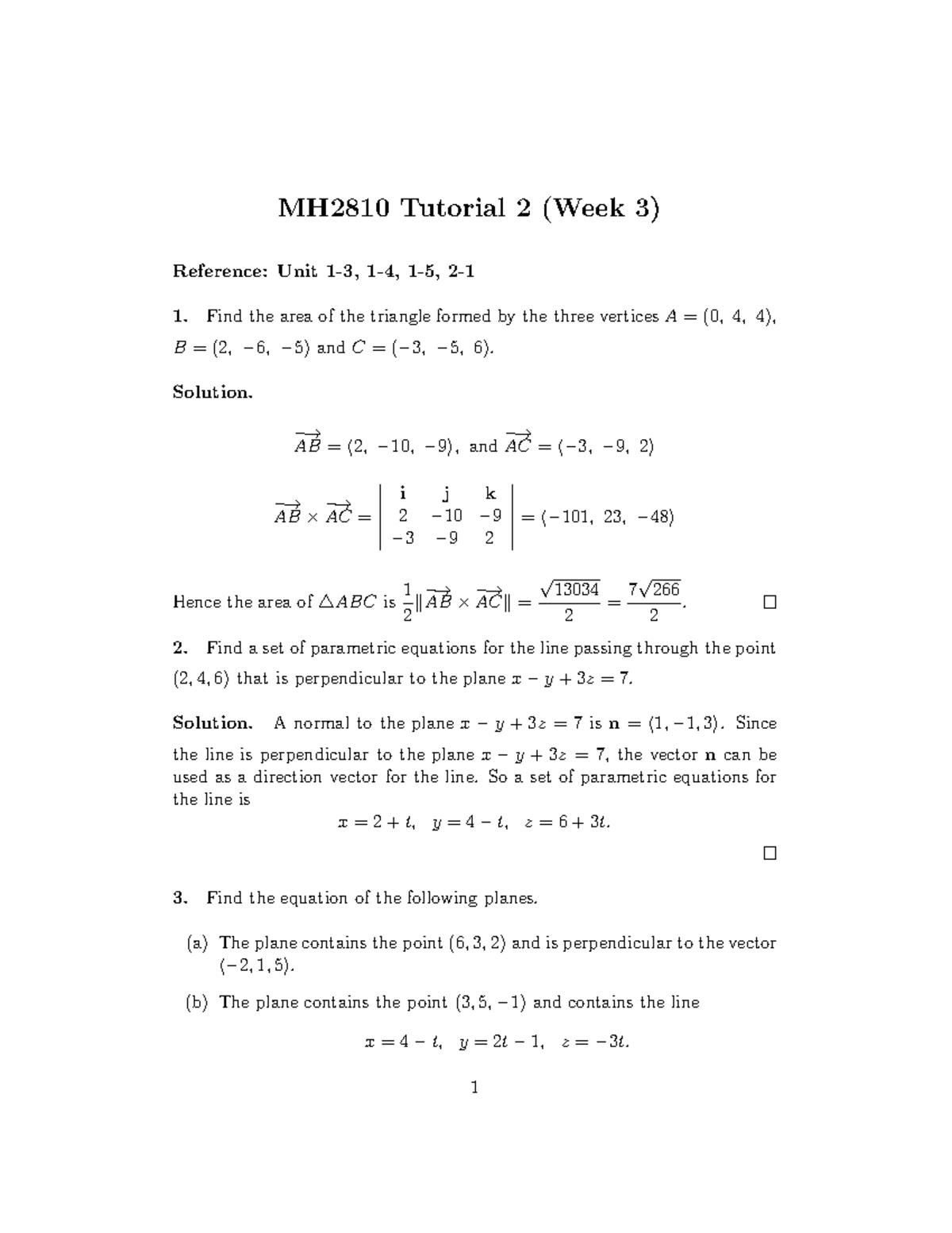 Tutorial 2 Solution - nil - MH2810 Tutorial 2 (Week 3) Reference: Unit ...