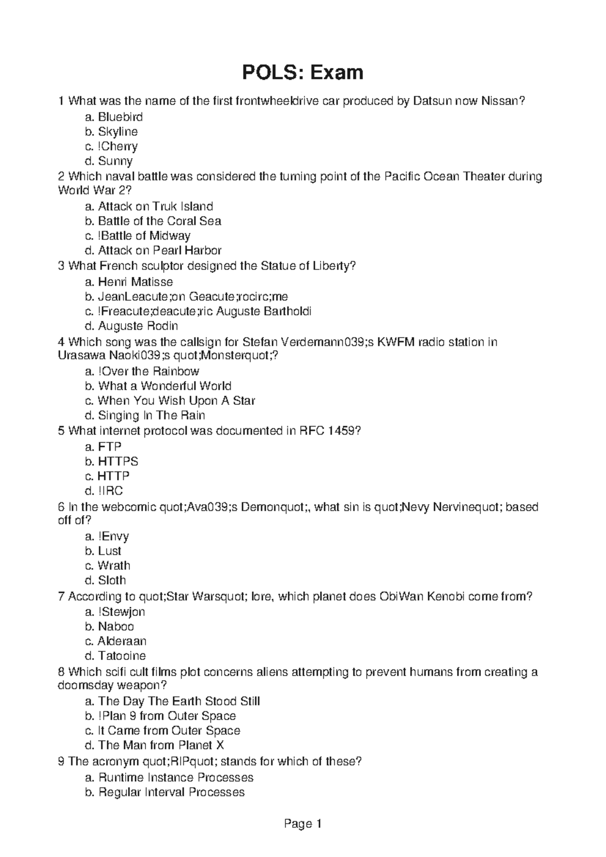 POLS345-Worksheet-10 - POLS: Exam 1 What was the name of the first ...