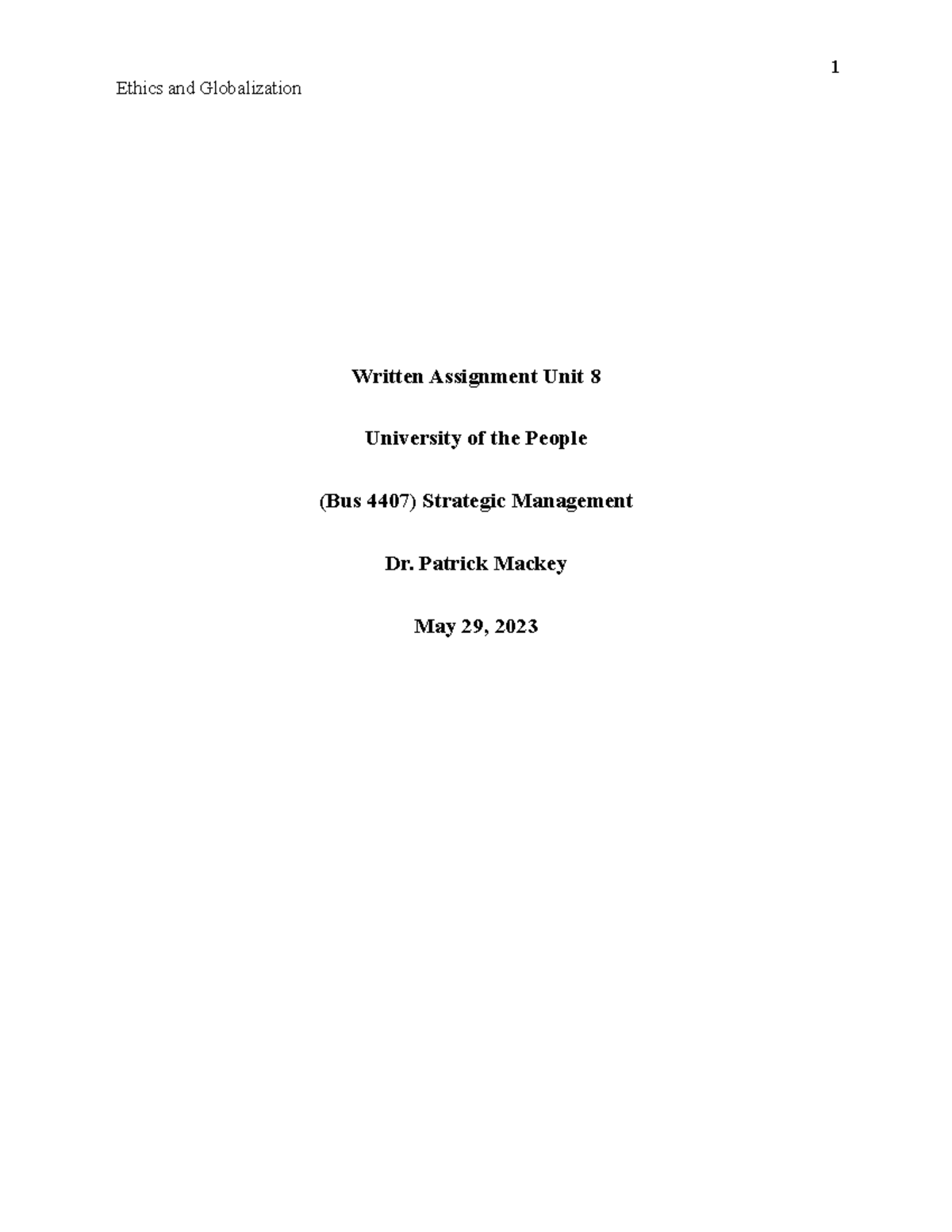Written Assignment Unit 8 Bus 4407 - Written Assignment Unit 8 University of the People (Bus ...
