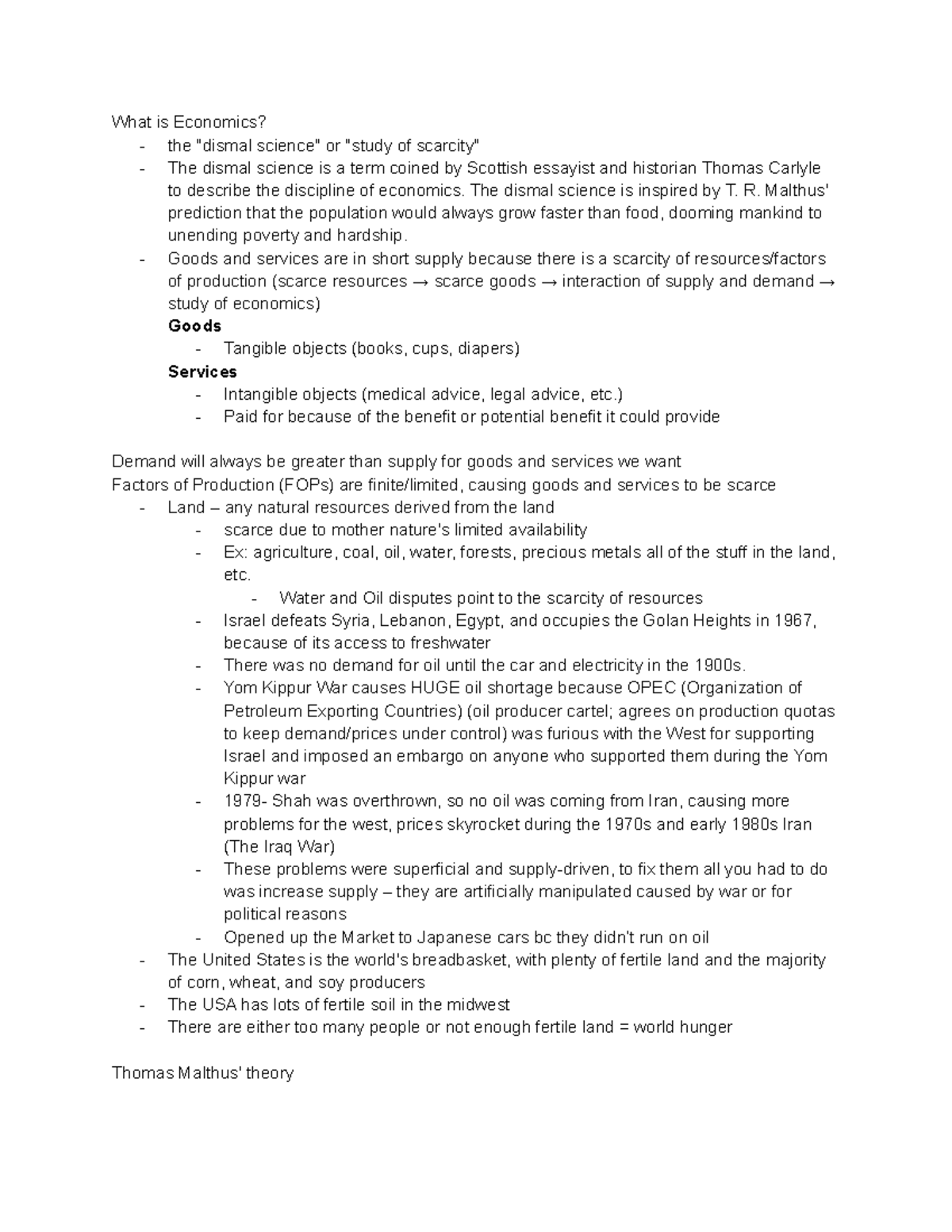 Econ Study Guide - Broad Overview of economic terms covered in class ...