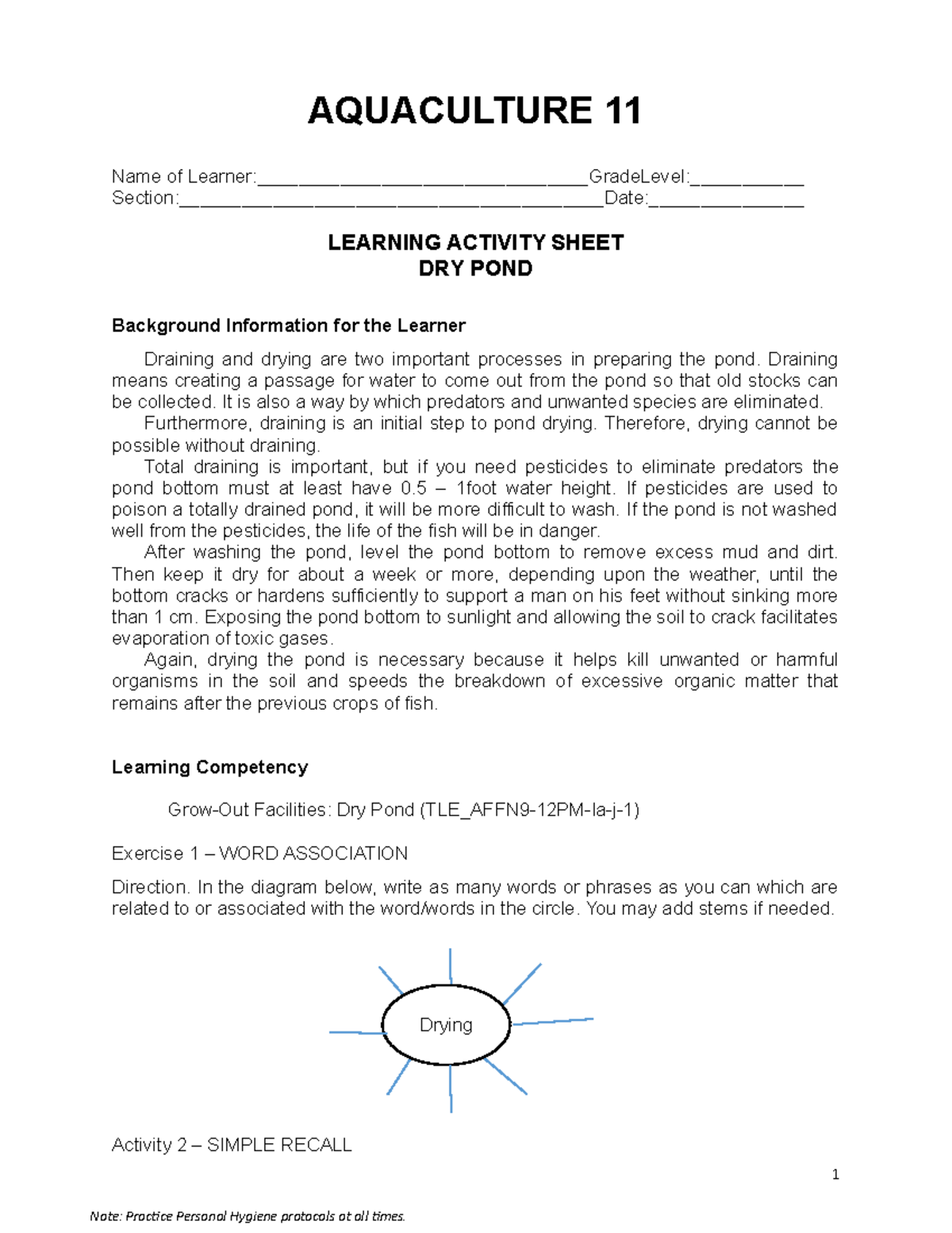 WEEK-2 - THIS IS A LESSON FOR AQUAFISHERY WEEK 1 - AQUACULTURE 11 Name ...