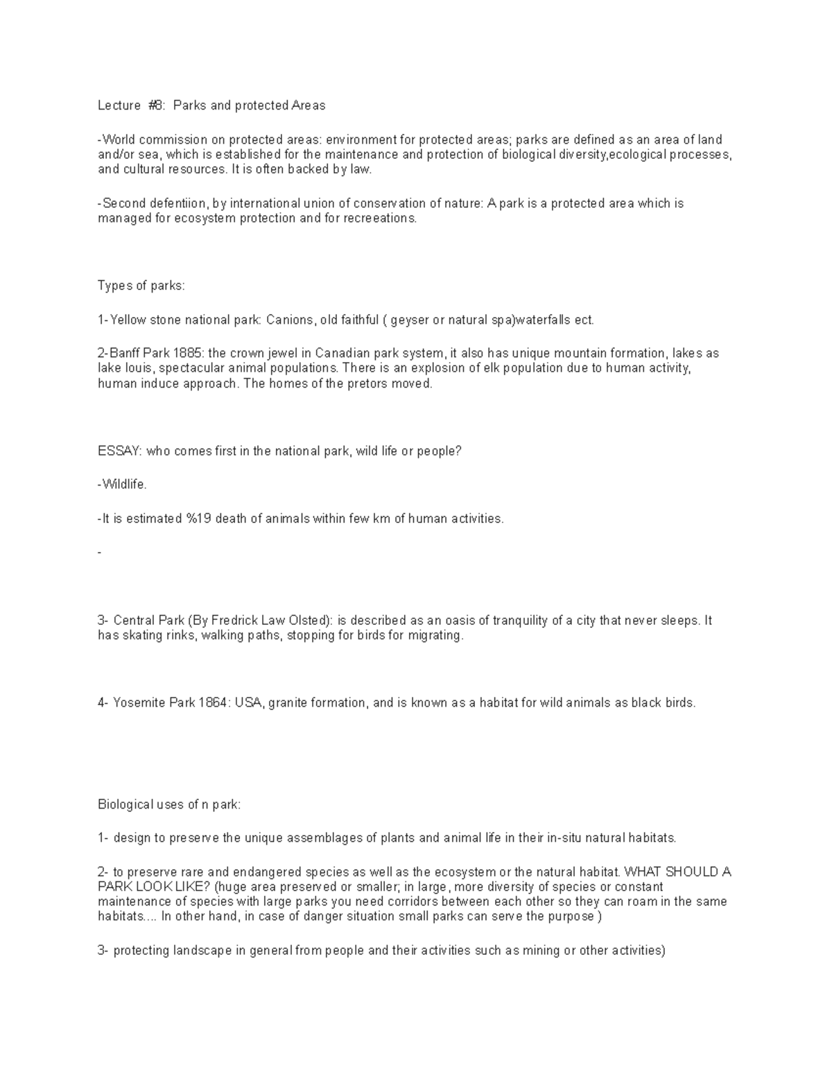 GEO 702 Lecture 8 Notes - Lecture #8: Parks and protected Areas -World ...