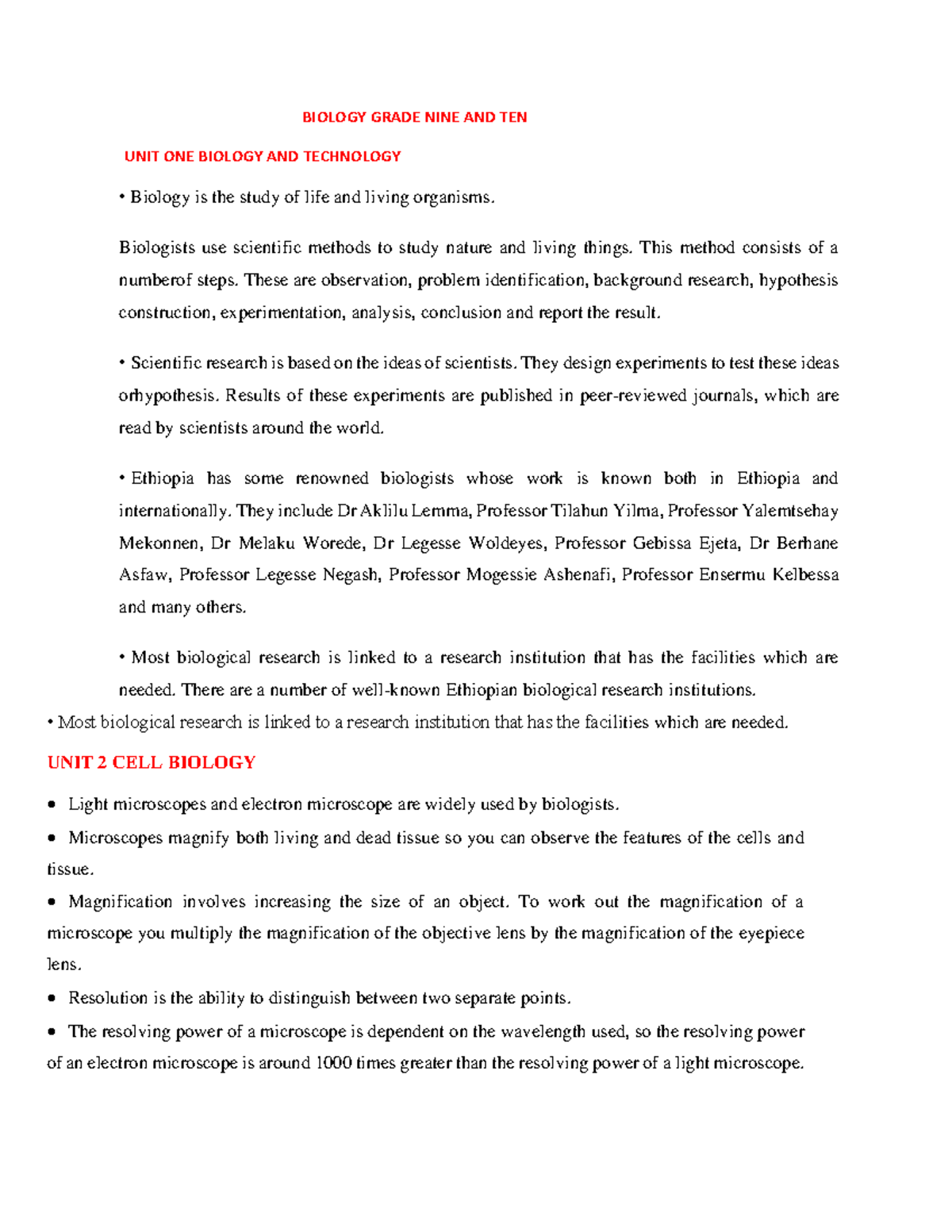 Biology Grade 9 AND 10 Revision Short Notes - BIOLOGY GRADE NINE AND ...