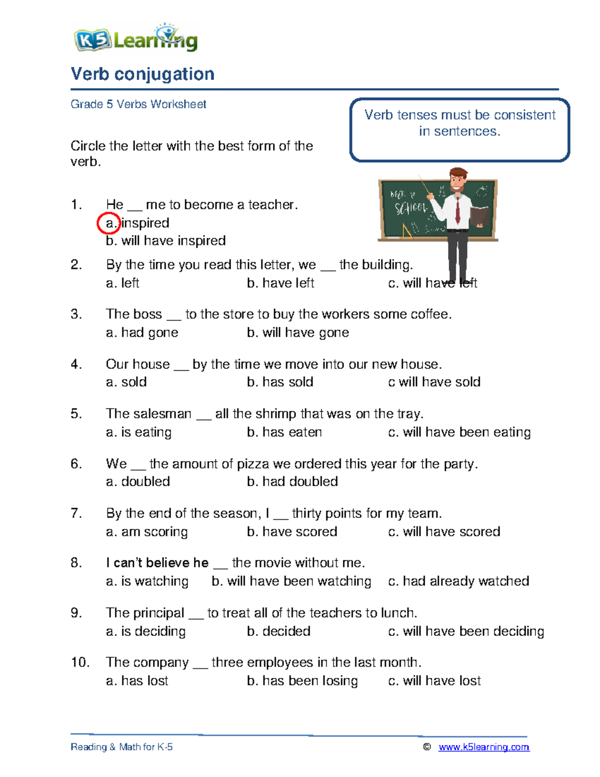 verb conjugation - Verb conjugation Grade 5 Verbs Worksheet Reading ...