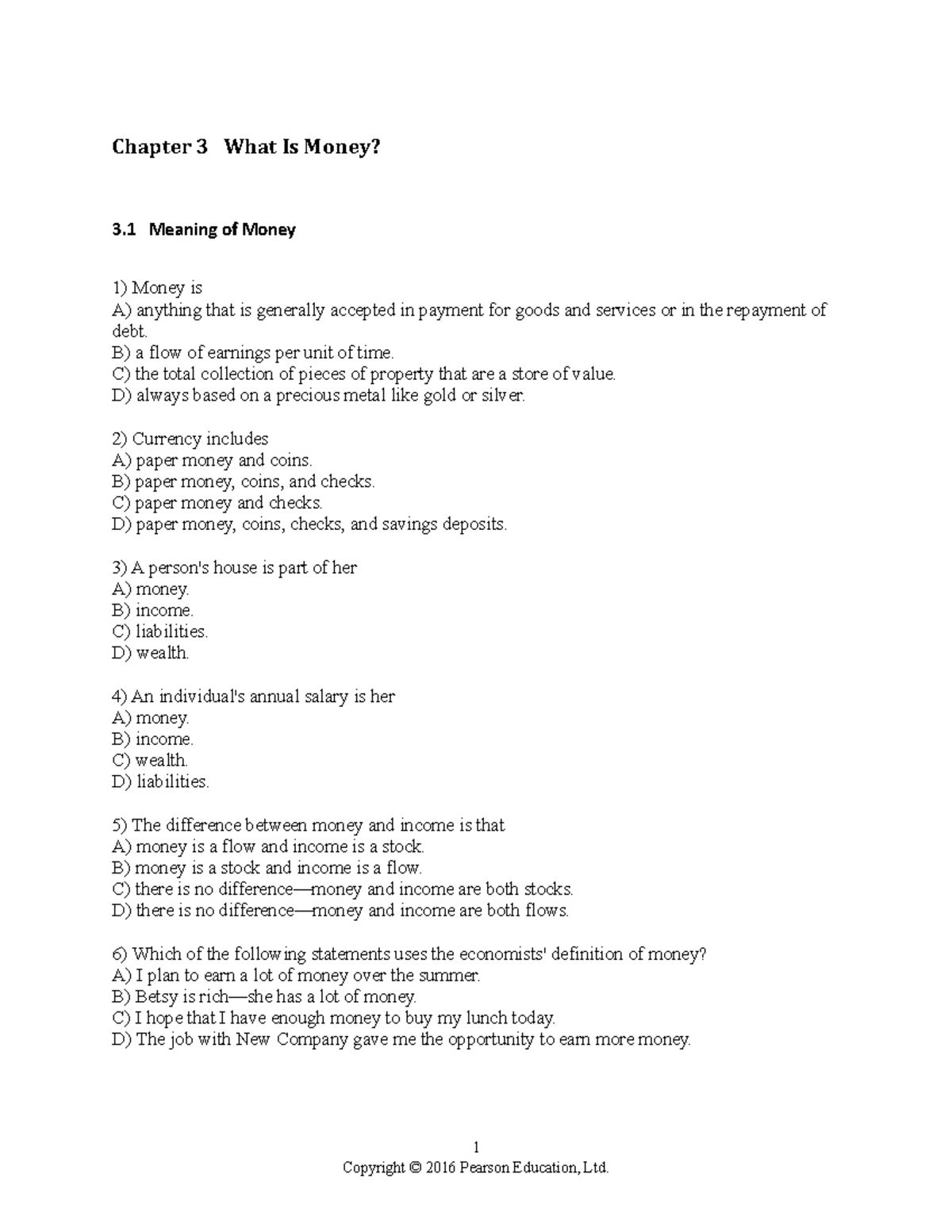 Chapter 3 Homework It Is Just For Practice Chapter 3 What Is Money