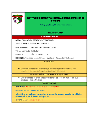 PLAN DE Clases artisticaa Actualizadooo - INSTITUCIÓN EDUCATIVA ESCUELA ...