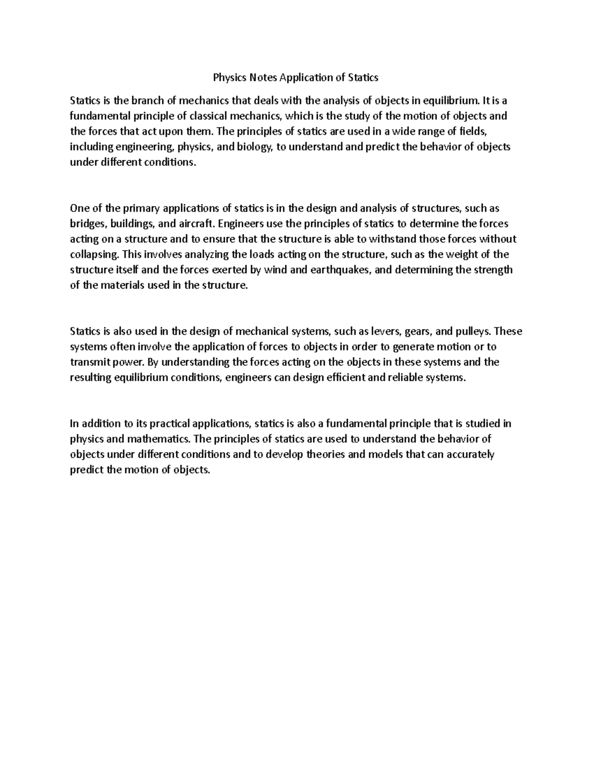 Physics Notes Application of Statics - Physics Notes Application of ...