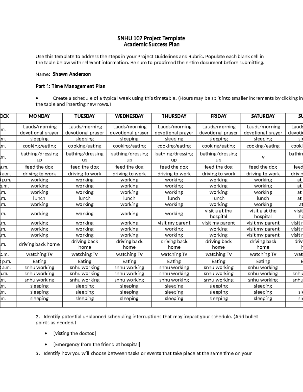 SNHU 107 Project Template (1)NOW Academic Success PLAN - SNHU 107 ...