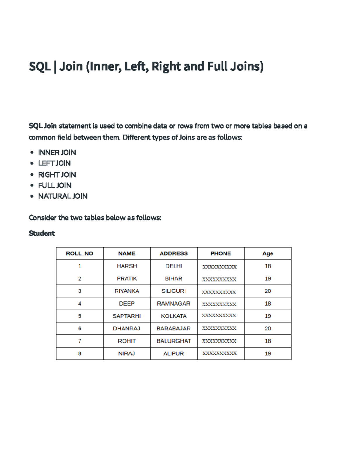 SQL Join (Inner, Left, Right and Full Joins) - Read Discuss Courses Practice Video SQL Join ...