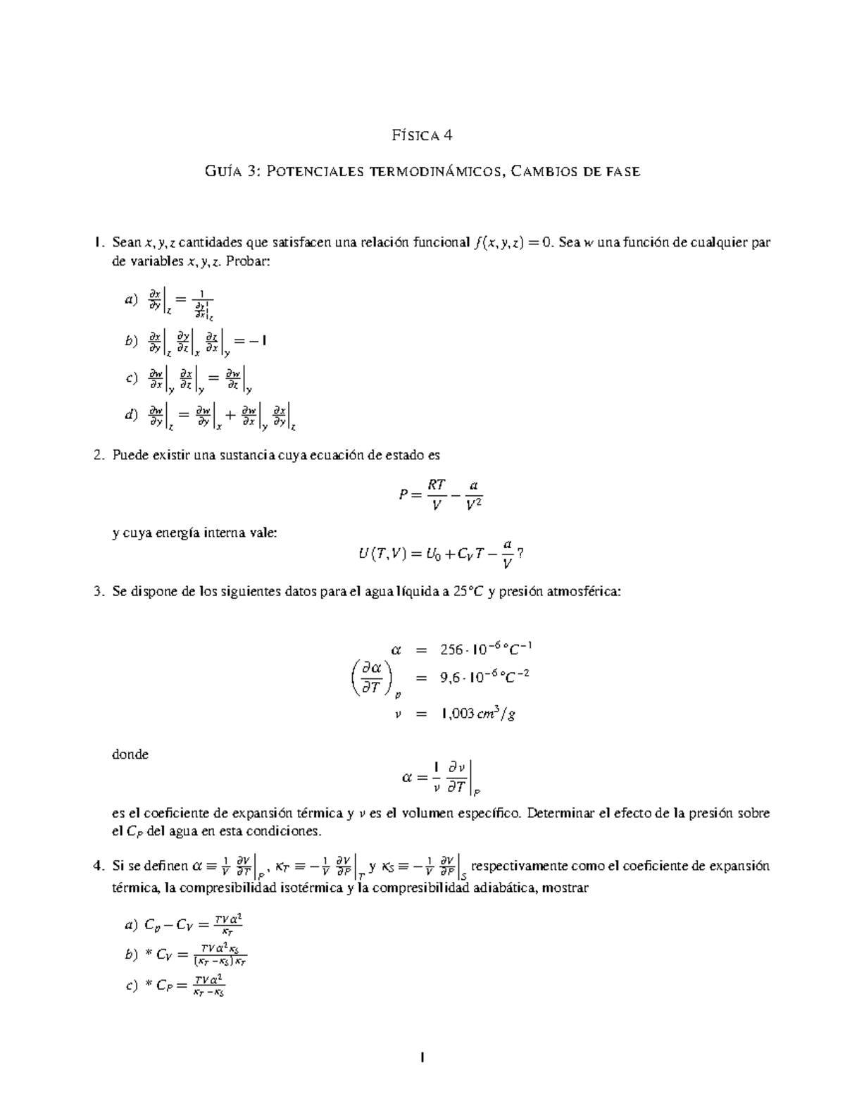 Guia3 Potenciales TermodinÁmicos Cambios De Fase FÍsica 4 GuÍa3