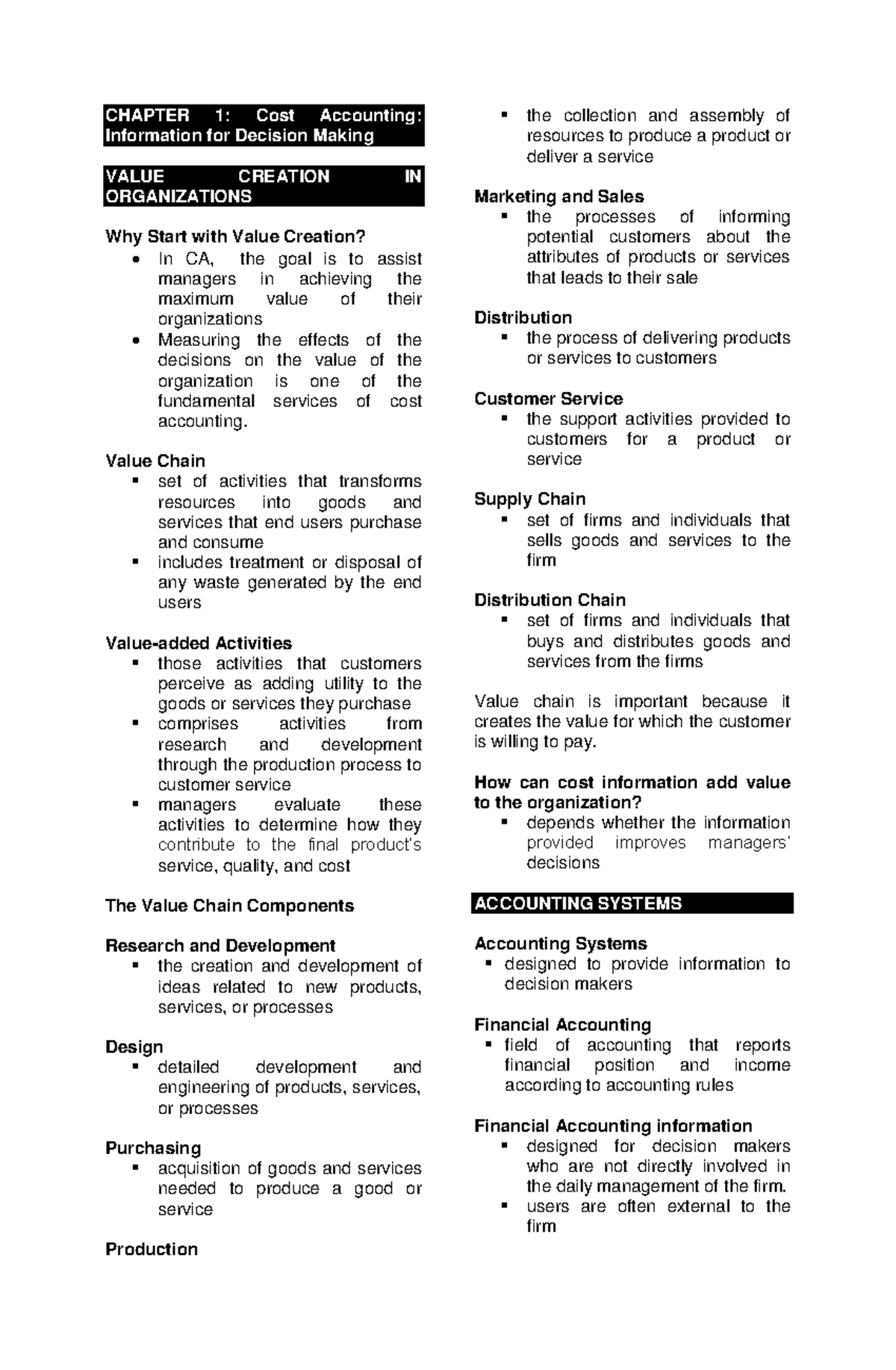 Cost Accounting Chapter 1 Notes - CHAPTER 1: Cost Accounting ...