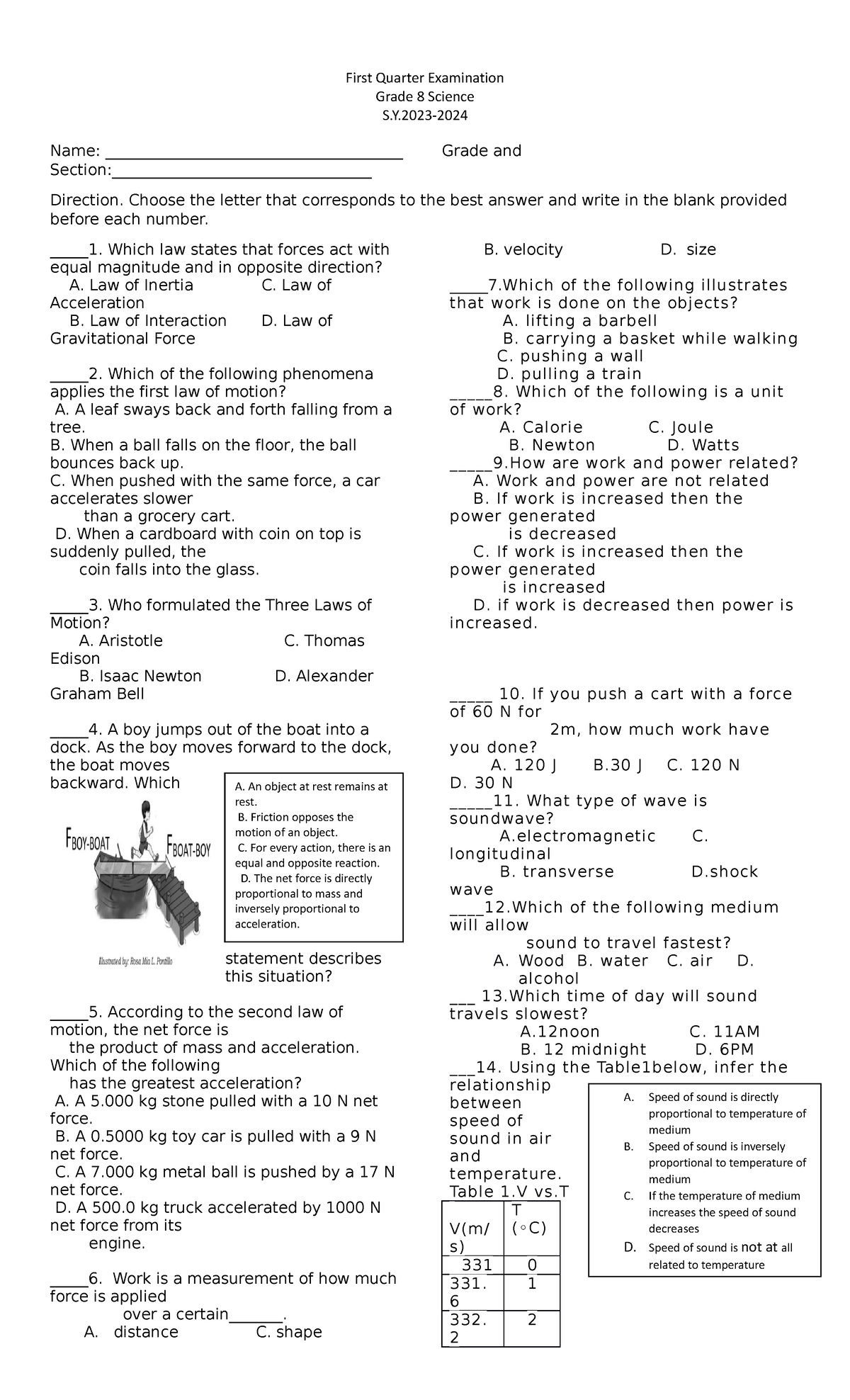 First Quater exam G8 - First Quarter Examination Grade 8 Science S.Y- Name: - Studocu