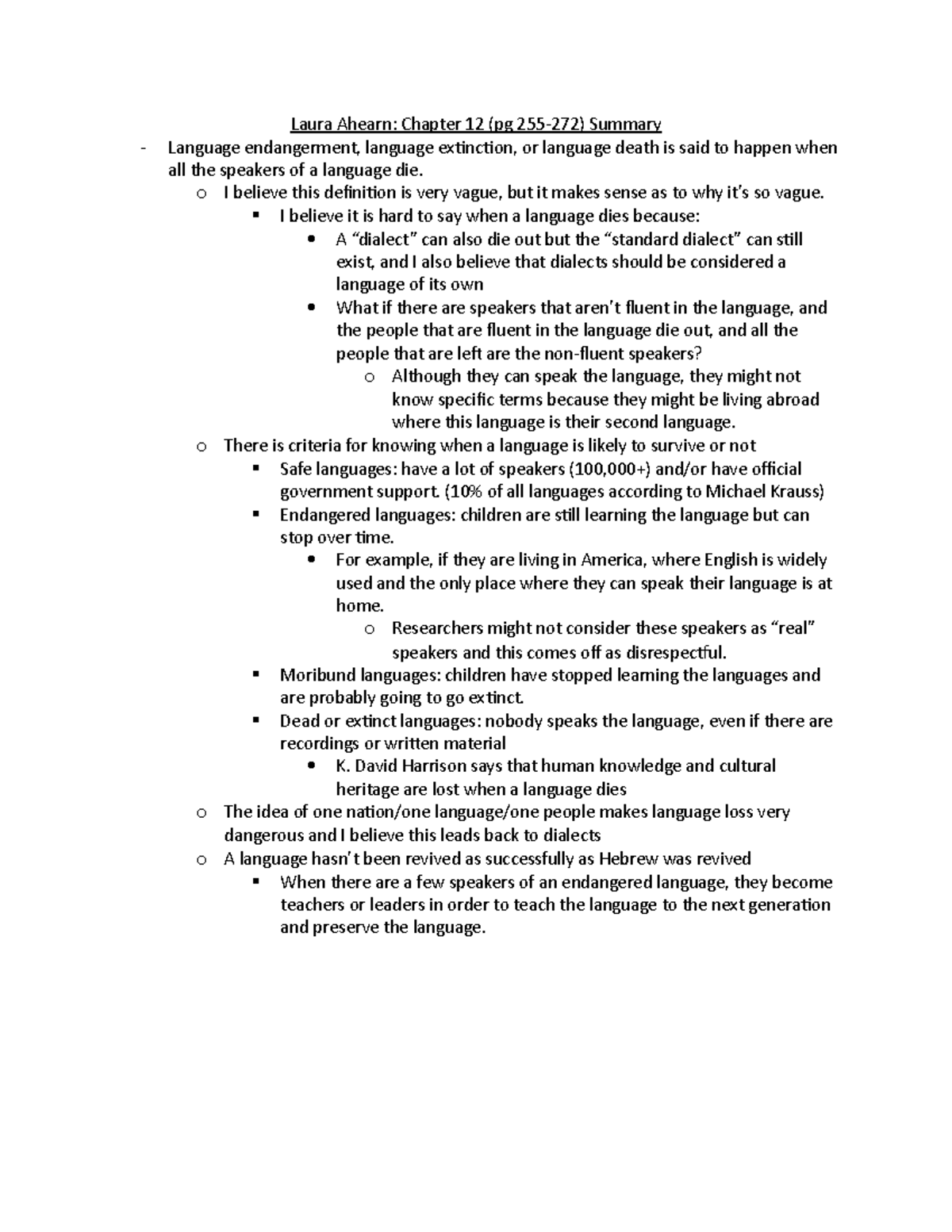 Laura Ahearn- Chapter 12 (pg 255-272) Summary - Laura Ahearn: Chapter ...