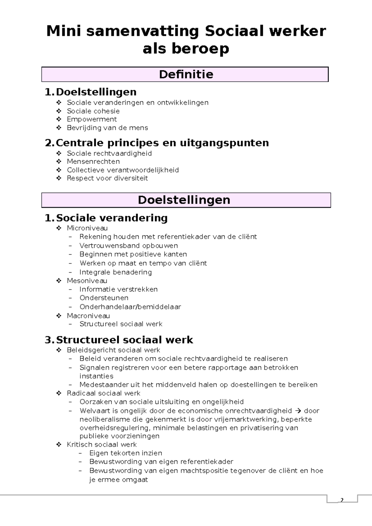 Mini samenvatting Sociaal werker als beroep - Mini samenvatting Sociaal werker als beroep ...
