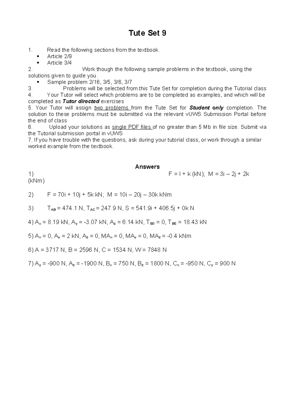 Fo M 2021 Week 11 Tute Set 9 Questions - 3D Equiv FCS + 3D Eqm - Tute Set 9 1. Read the ...