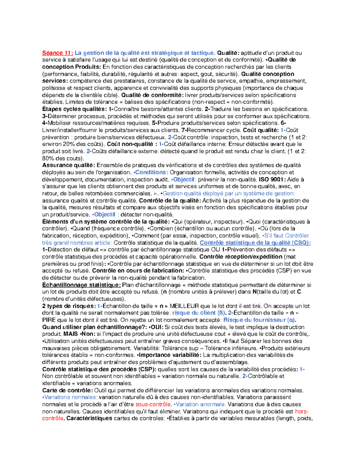 GOL notes complètes séances 11 et 12 - Séance 11: La gestion de la ...