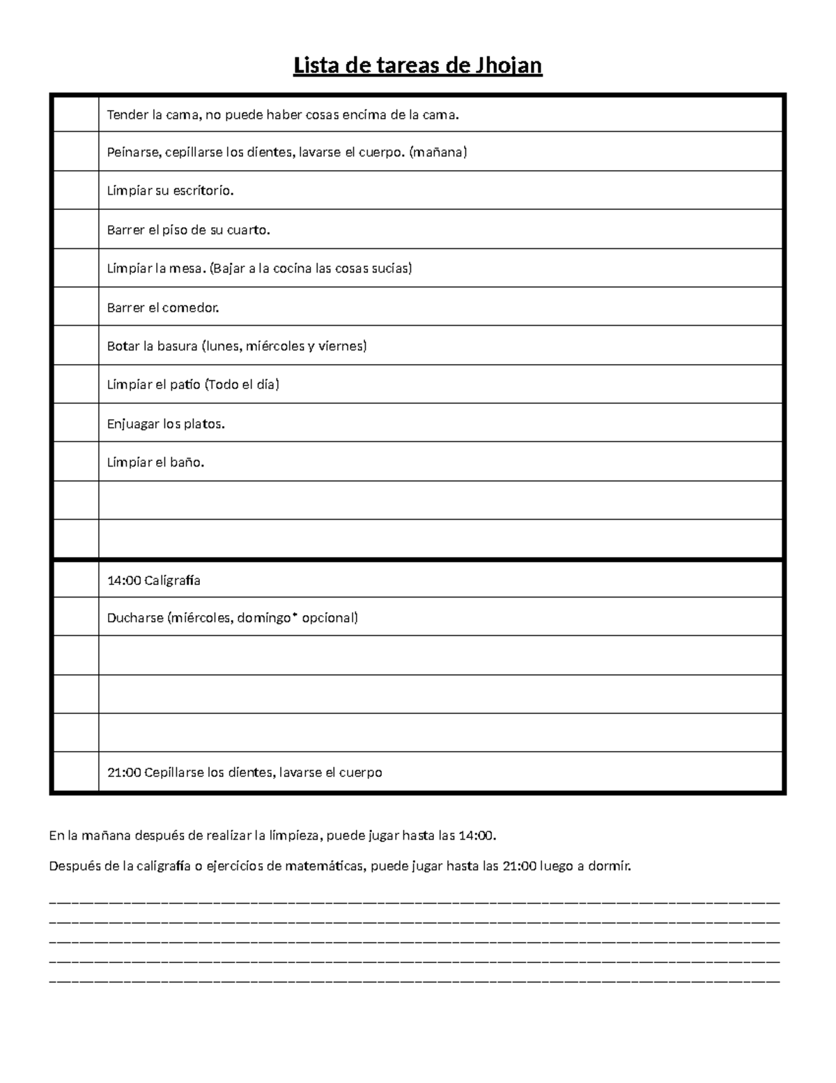 Lista de tareas de Jhojan - Lista de tareas de Jhojan Tender la cama ...