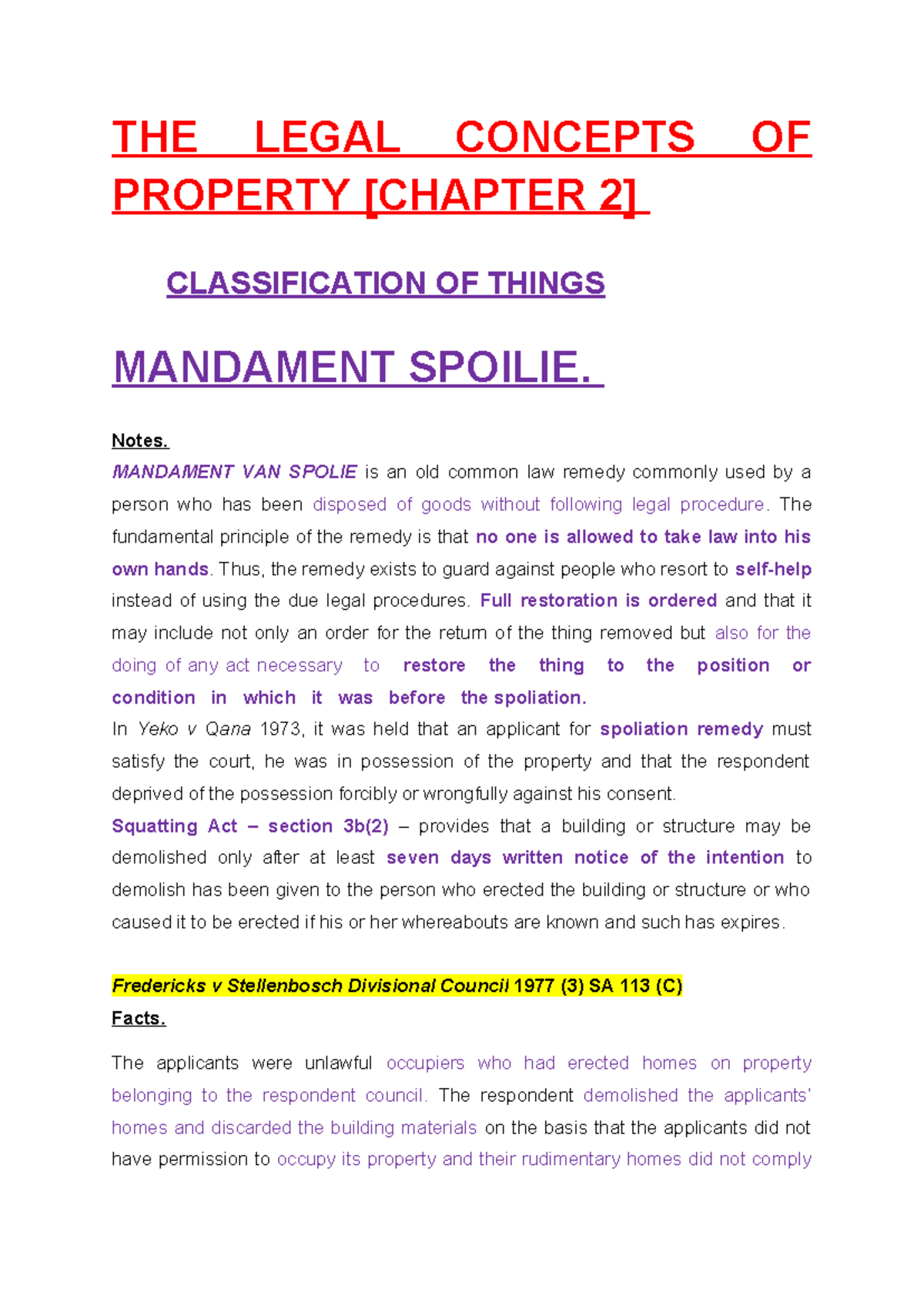 Law of property case notes - THE LEGAL CONCEPTS OF PROPERTY [CHAPTER 2 ...