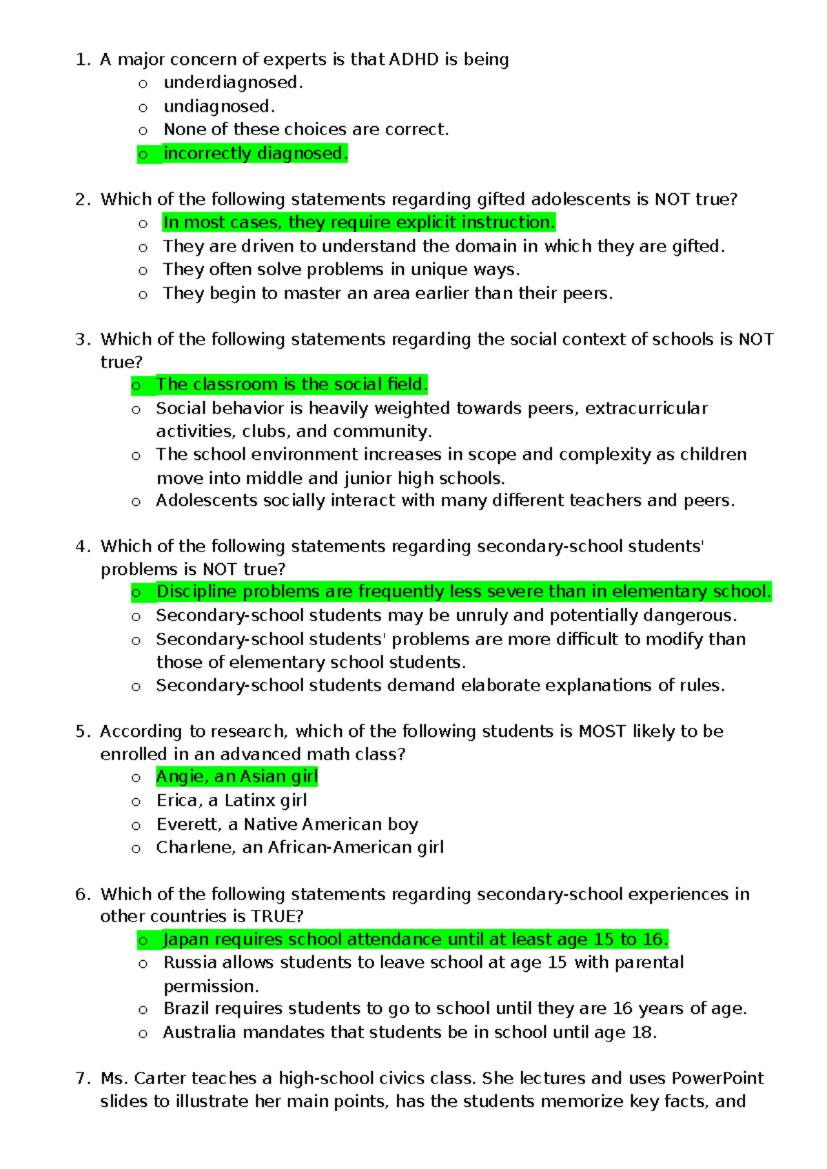 Test 10 - Test 10 - A major concern of experts is that ADHD is being o ...
