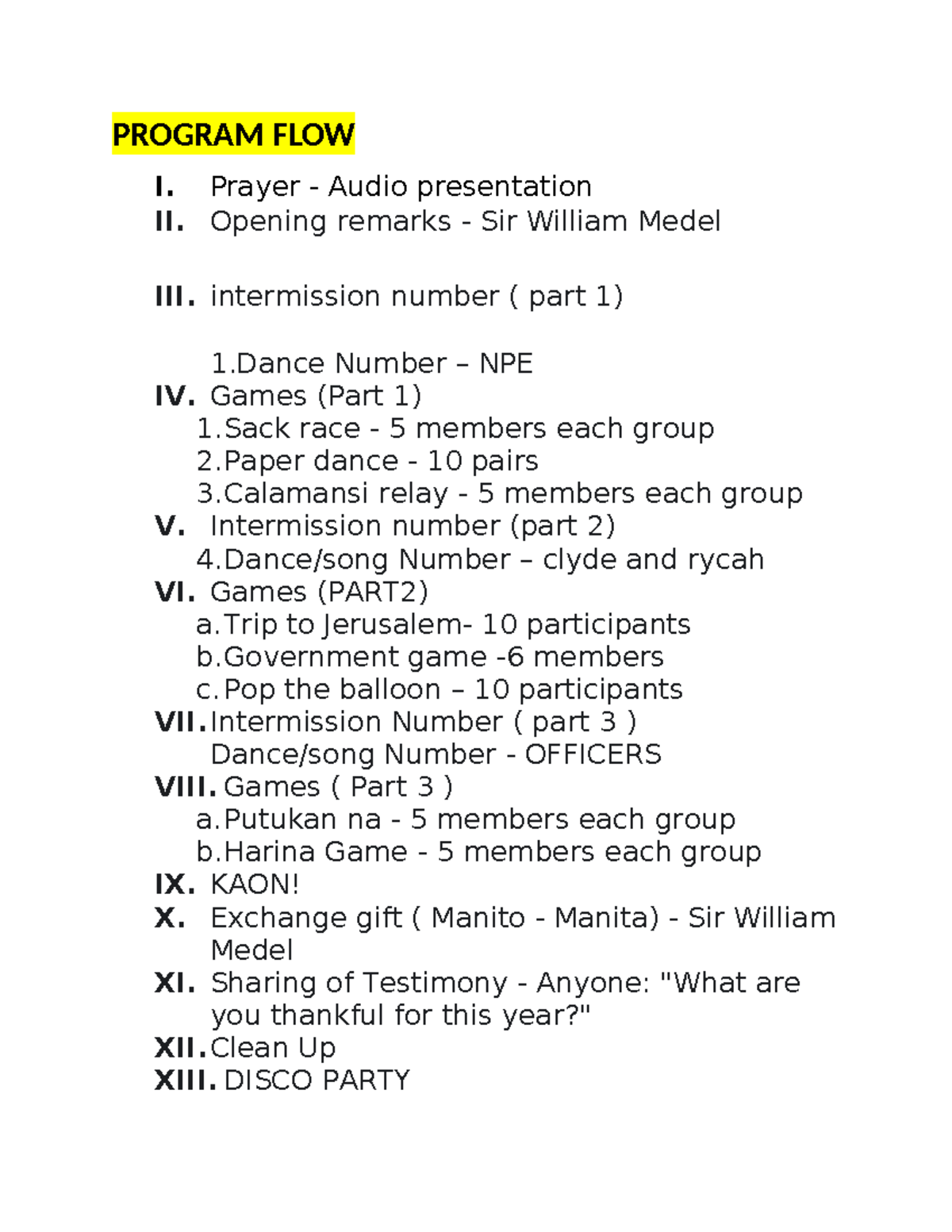 XMAS Party - for events - PROGRAM FLOW I. Prayer - Audio presentation ...