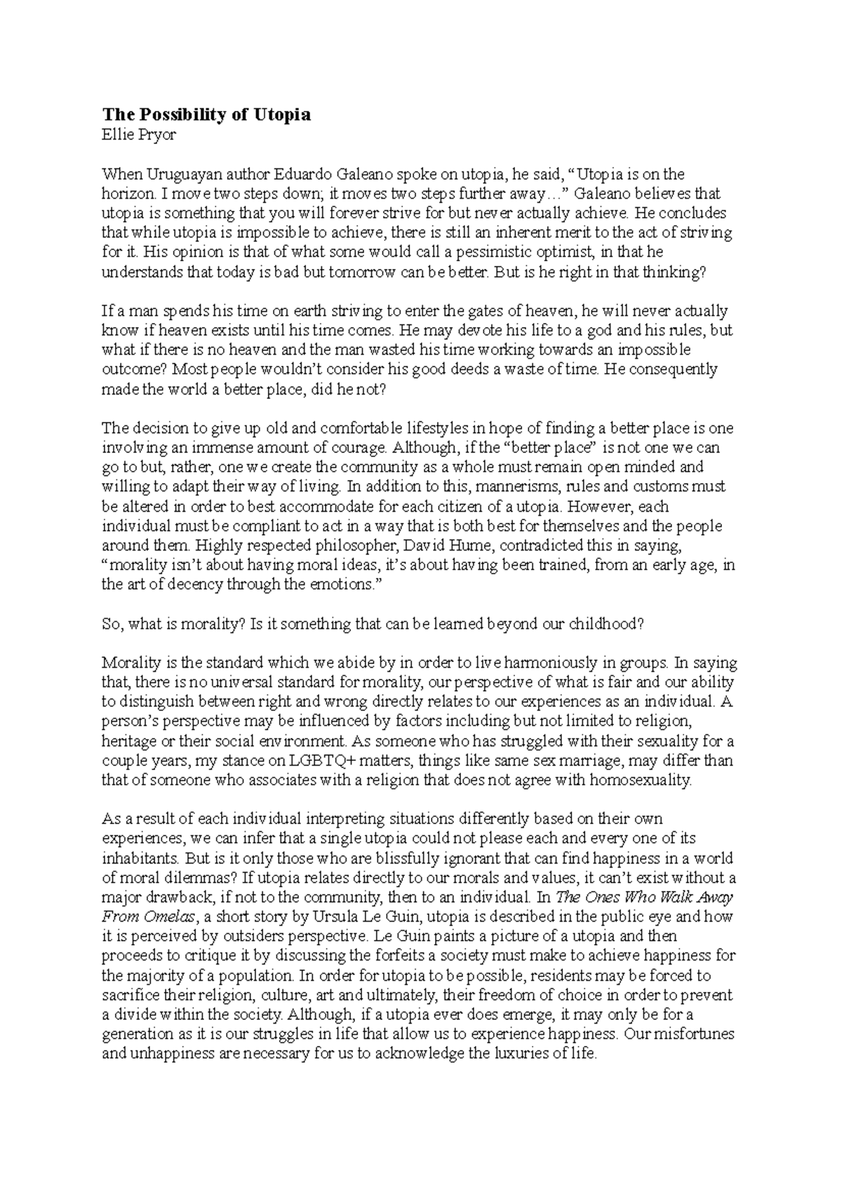 The Possibility of Utopia - Assessment task - The Possibility of Utopia ...