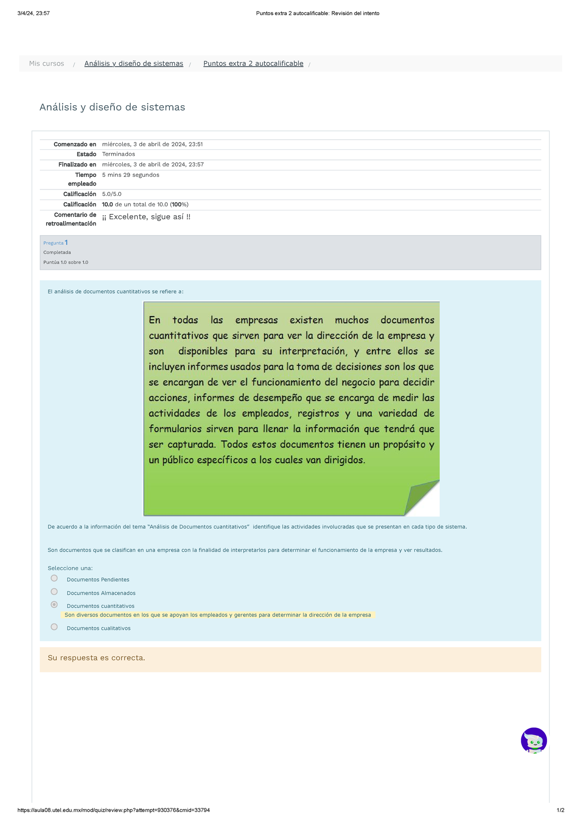 Puntos extra 2 autocalificable Revisión del intento - - Studocu