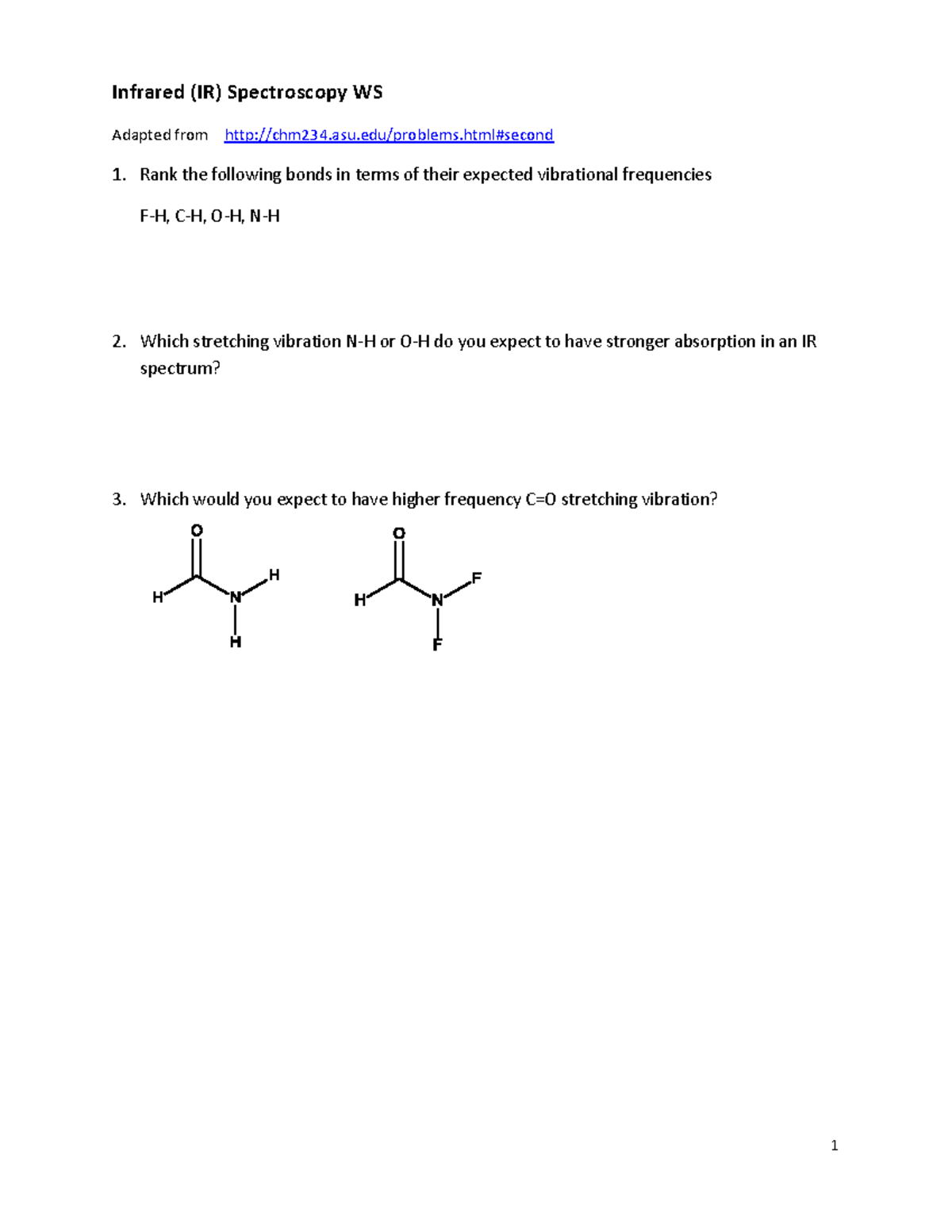 IR-WS - IR worksheet - Infrared (IR) Spectroscopy WS Adapted from ...