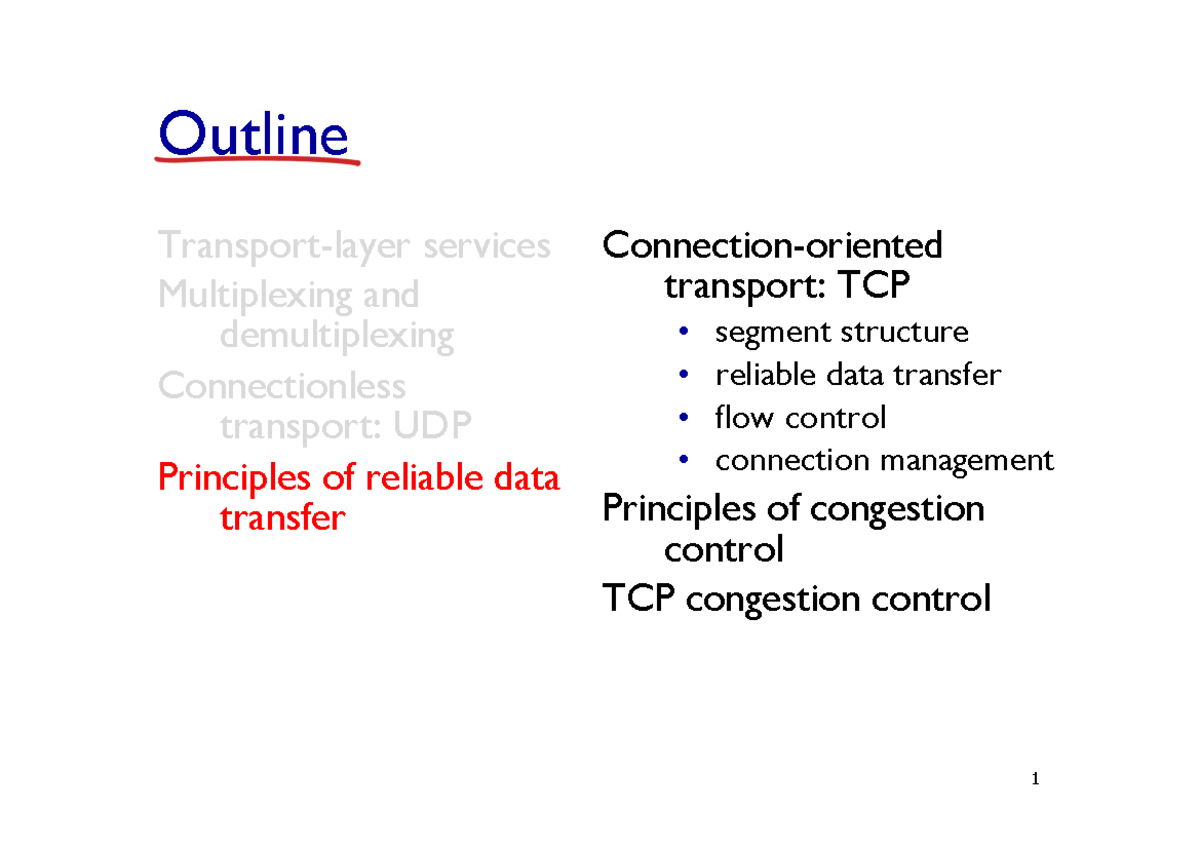 Week6 L3 Principles of RDT-I - 1 Outline ####### Transport-layer ...